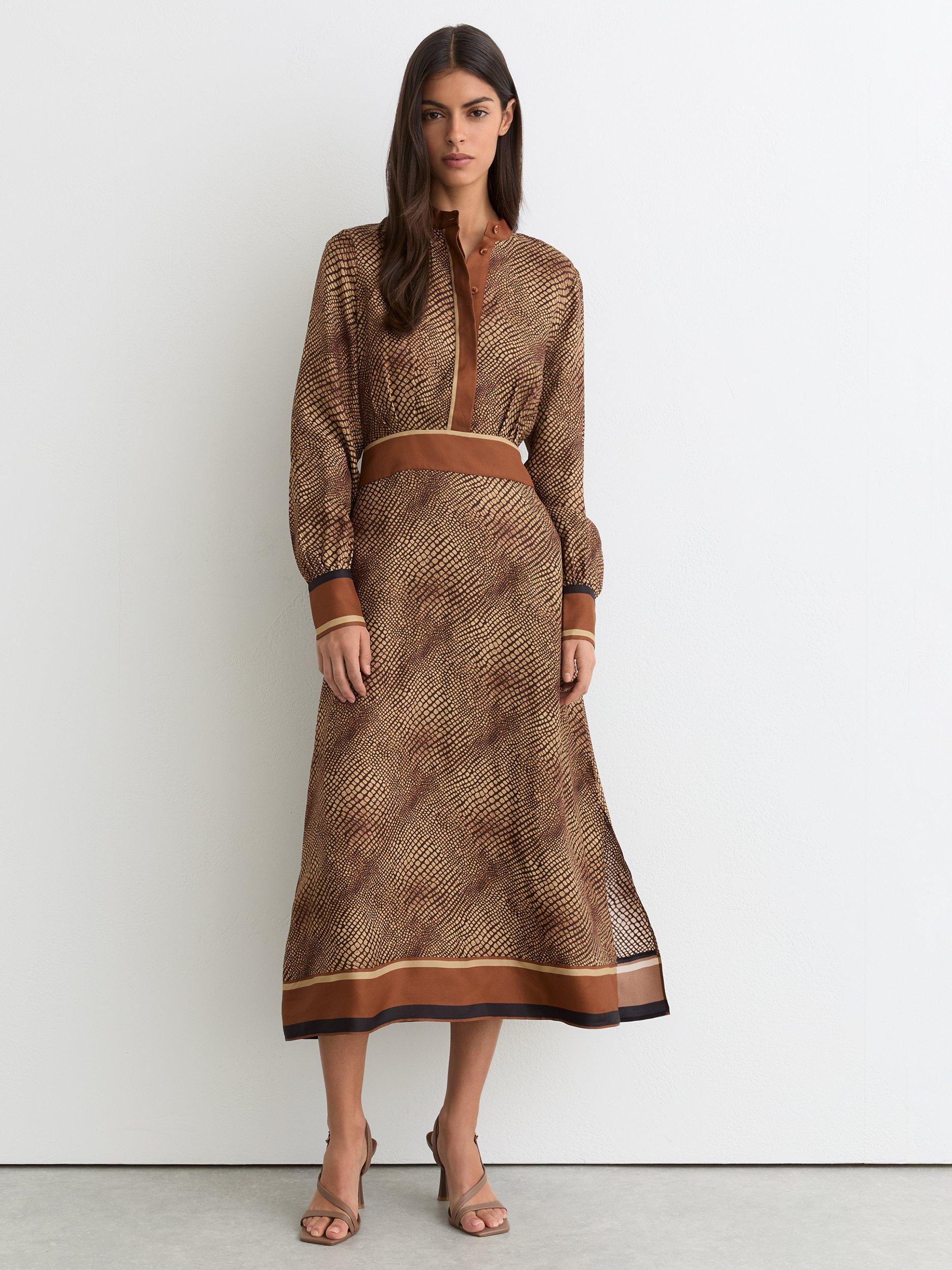 Reiss Petite Leia Crocodile Print Midi Dress, Neutral