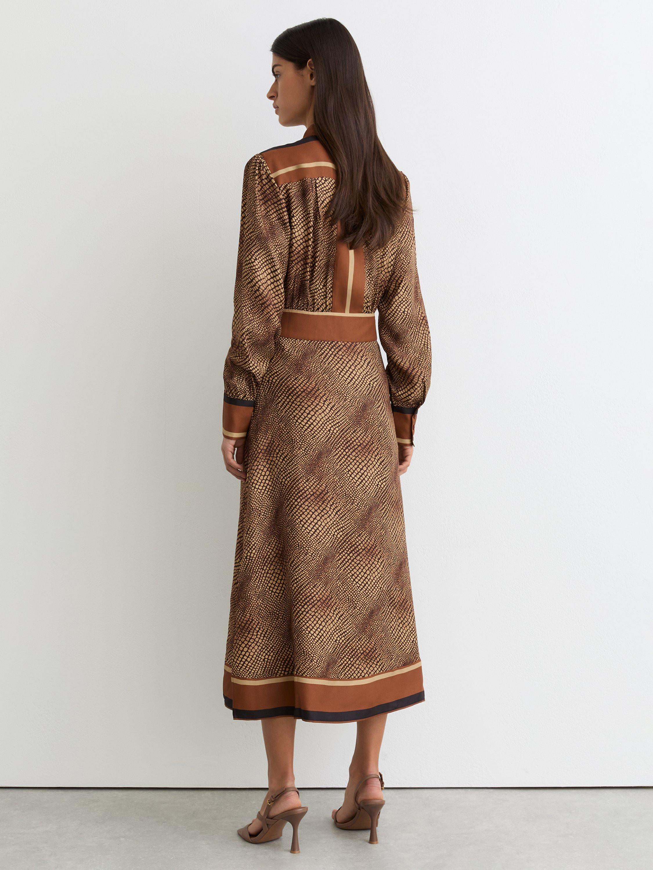Reiss Petite Leia Crocodile Print Midi Dress, Neutral