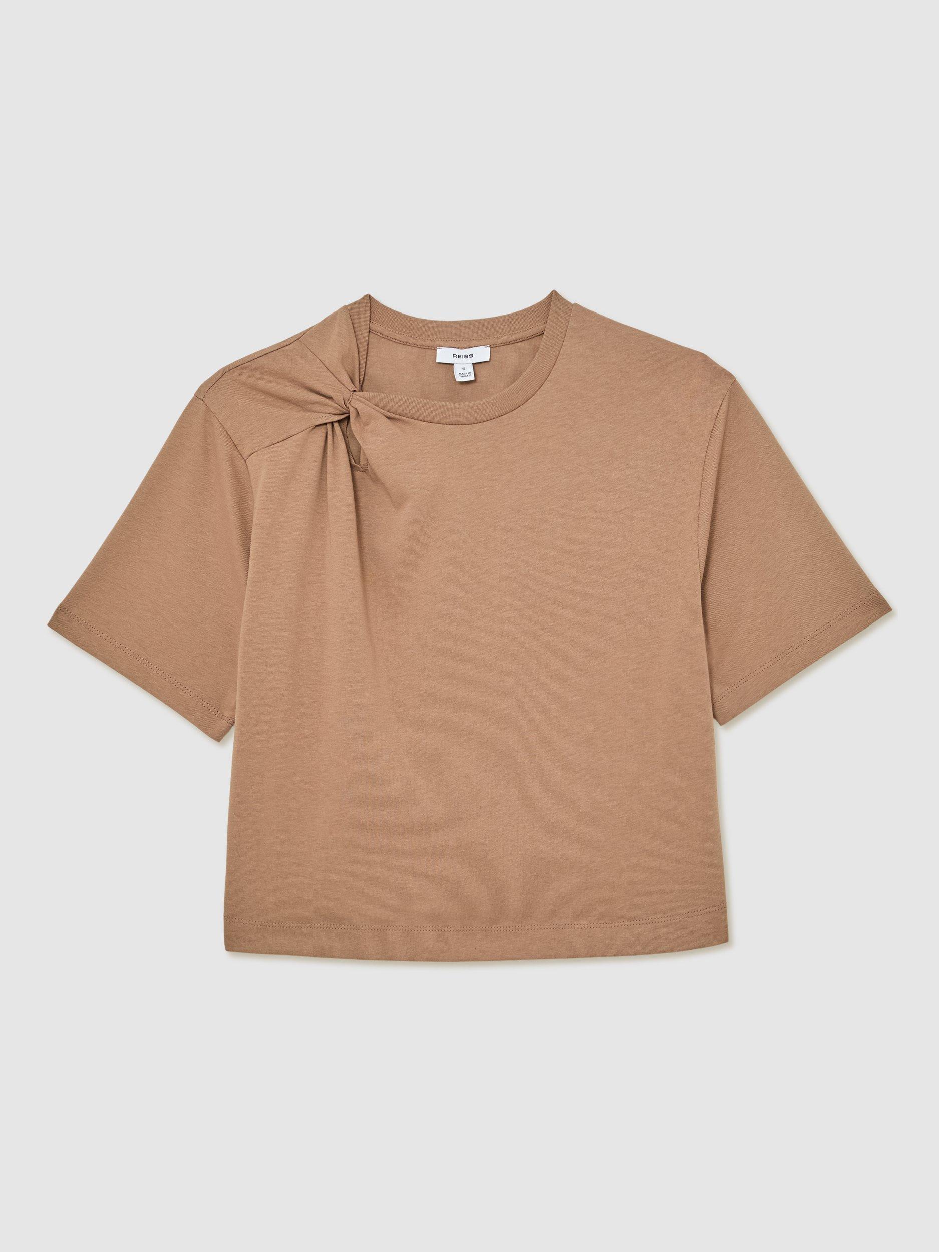 Reiss Esme Twist Shoulder T-Shirt, Taupe Brown