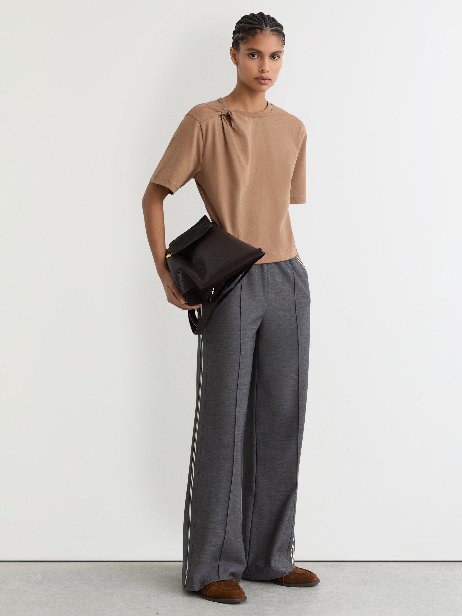 Reiss Esme Twist Shoulder T-Shirt, Taupe Brown