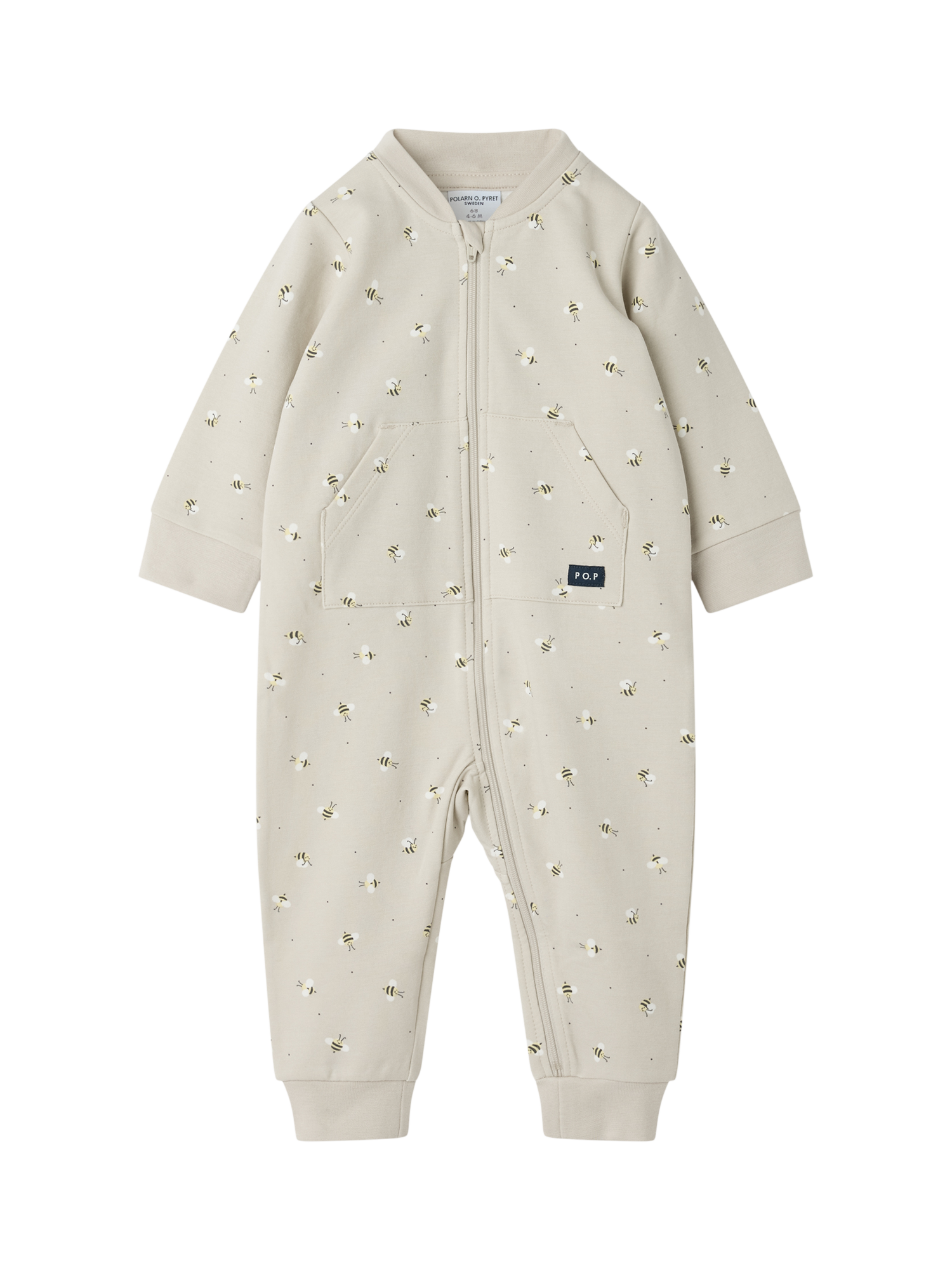Polarn O. Pyret Baby Organic Cotton Bee Print Zipped Bodysuit, Natural