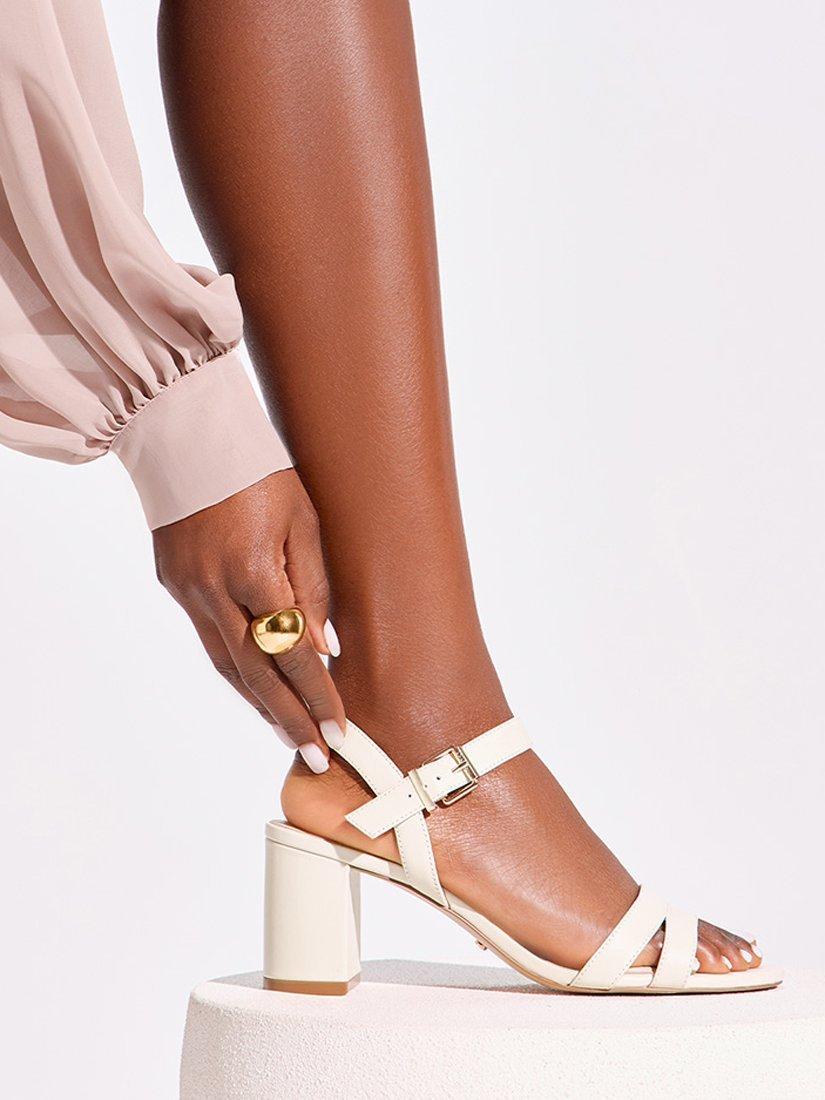 Dune London Merisa Leather Two Part Block Heel Sandals, Cream