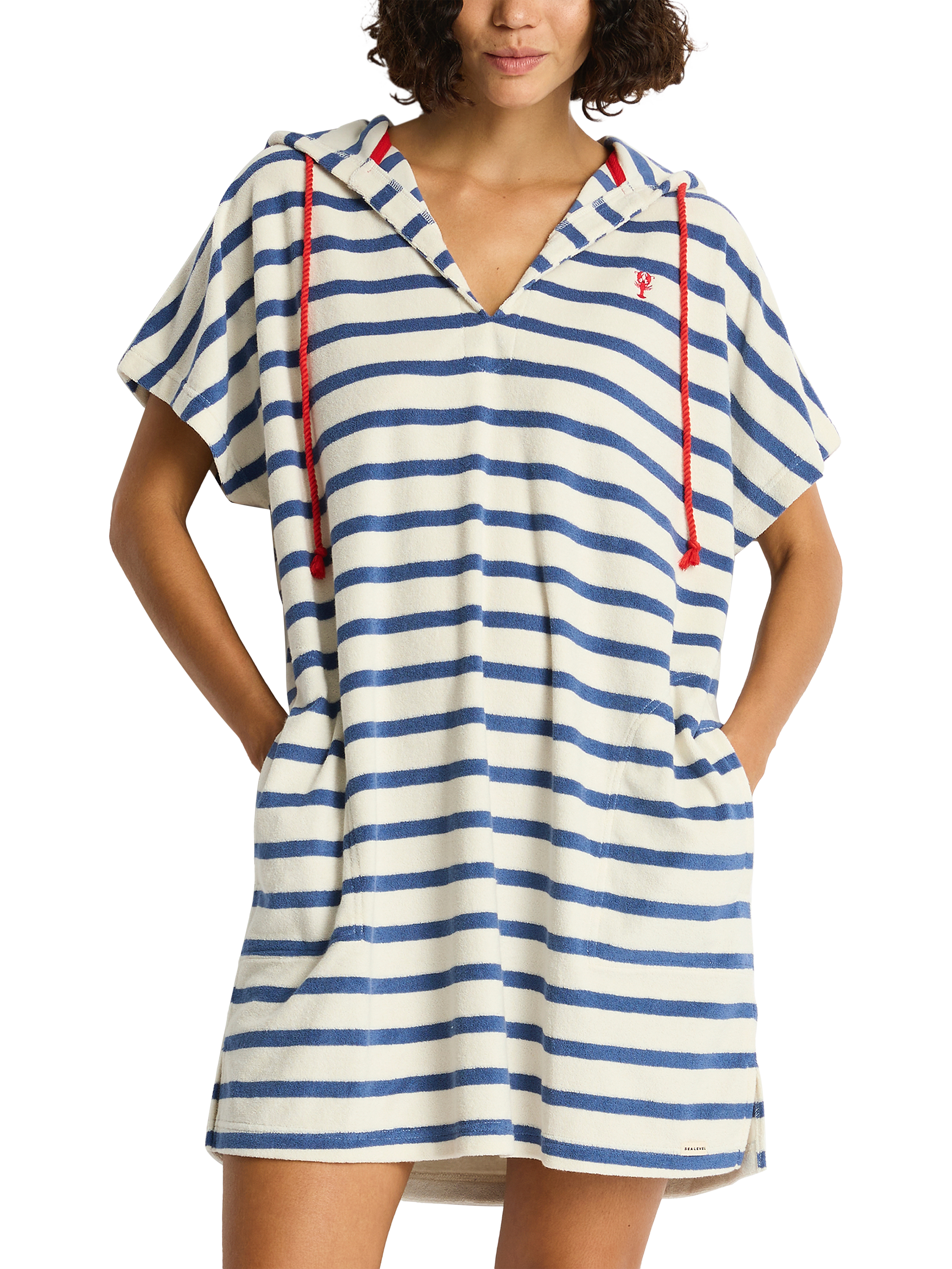 Sea Level Ahoy Beach Poncho, Denim Blue/White