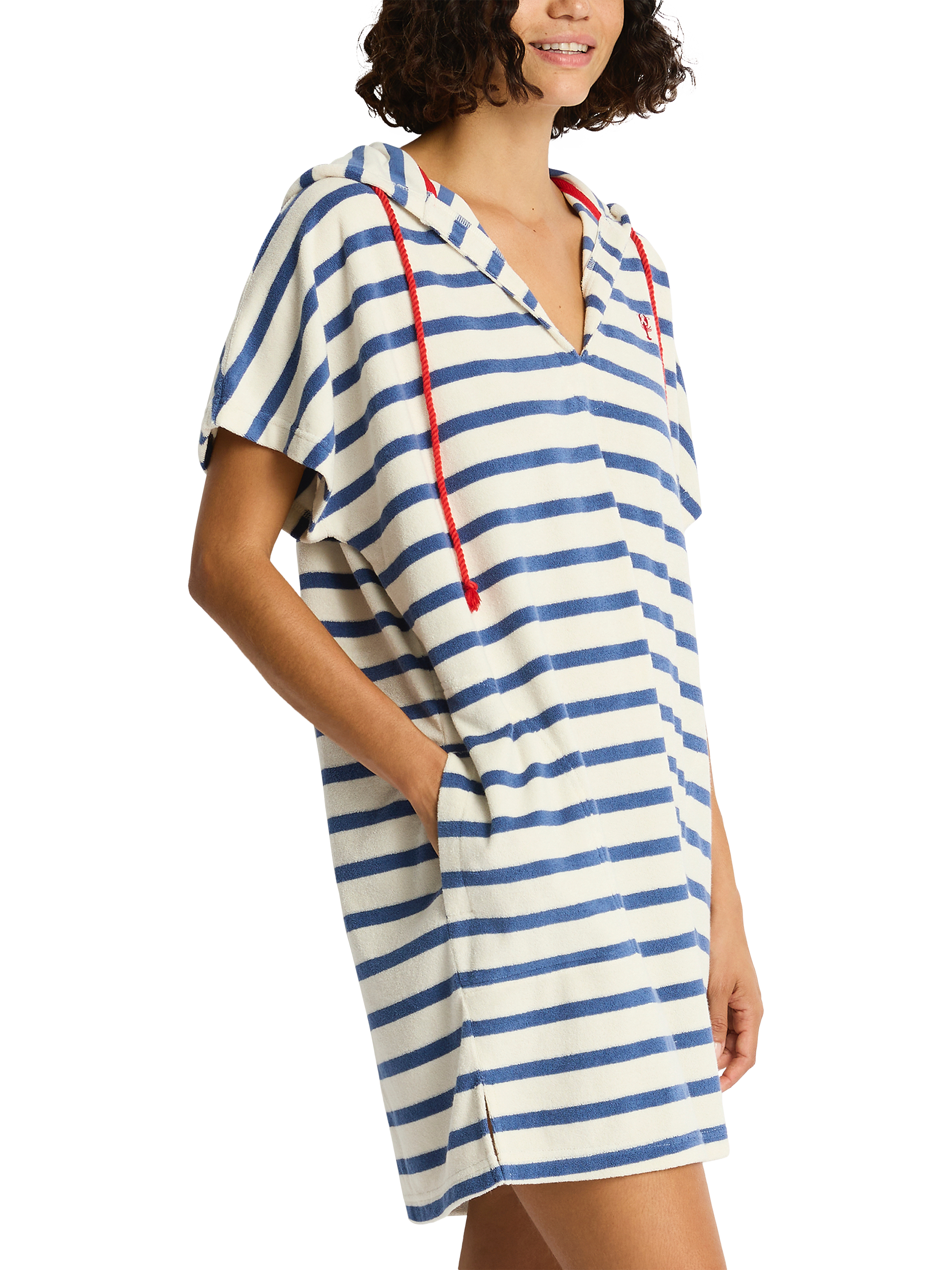 Sea Level Ahoy Beach Poncho, Denim Blue/White