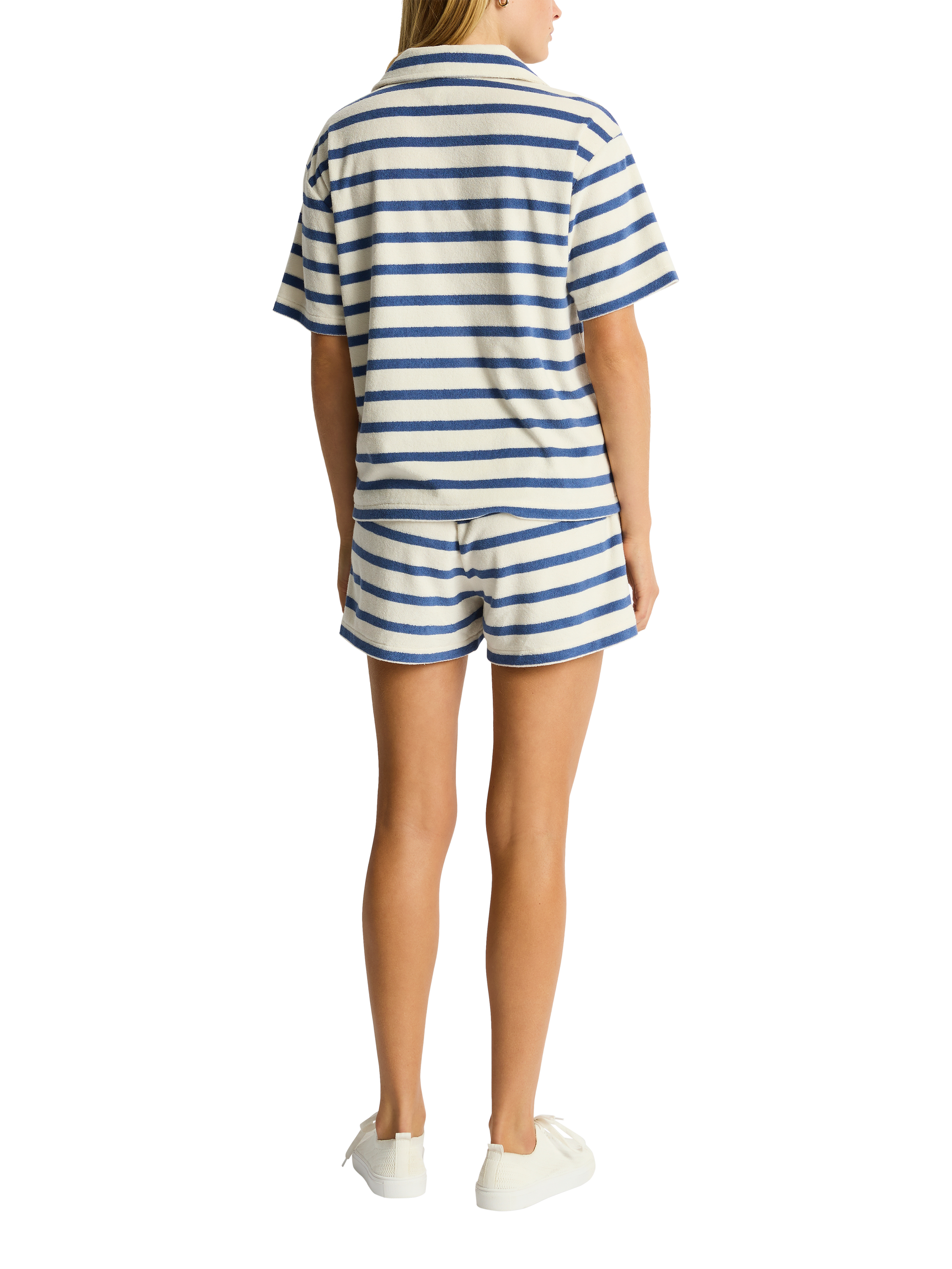 Sea Level Ahoy Beach Polo Top, Denim Blue/White