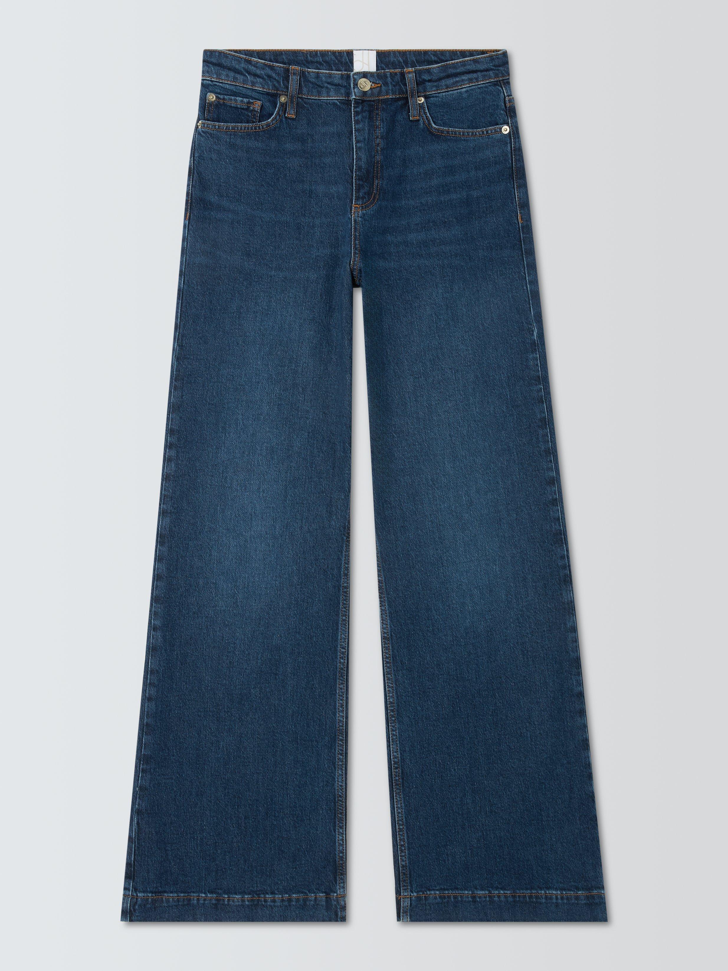 John Lewis High Waist Wide Leg Jeans, Mid Blue, 12
