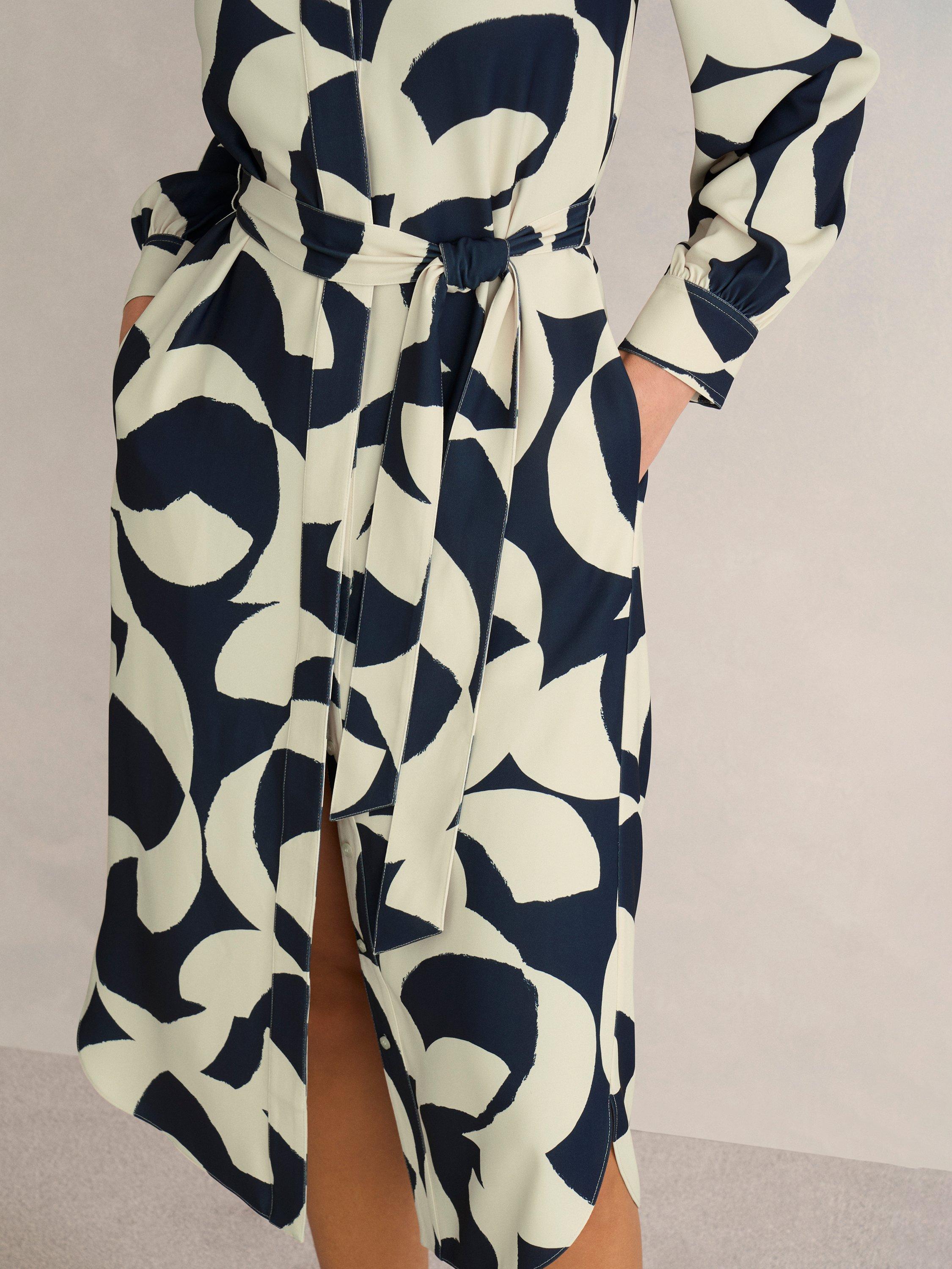 Hobbs Alisa Geometric Shirt Midi Dress, Blue/Multi