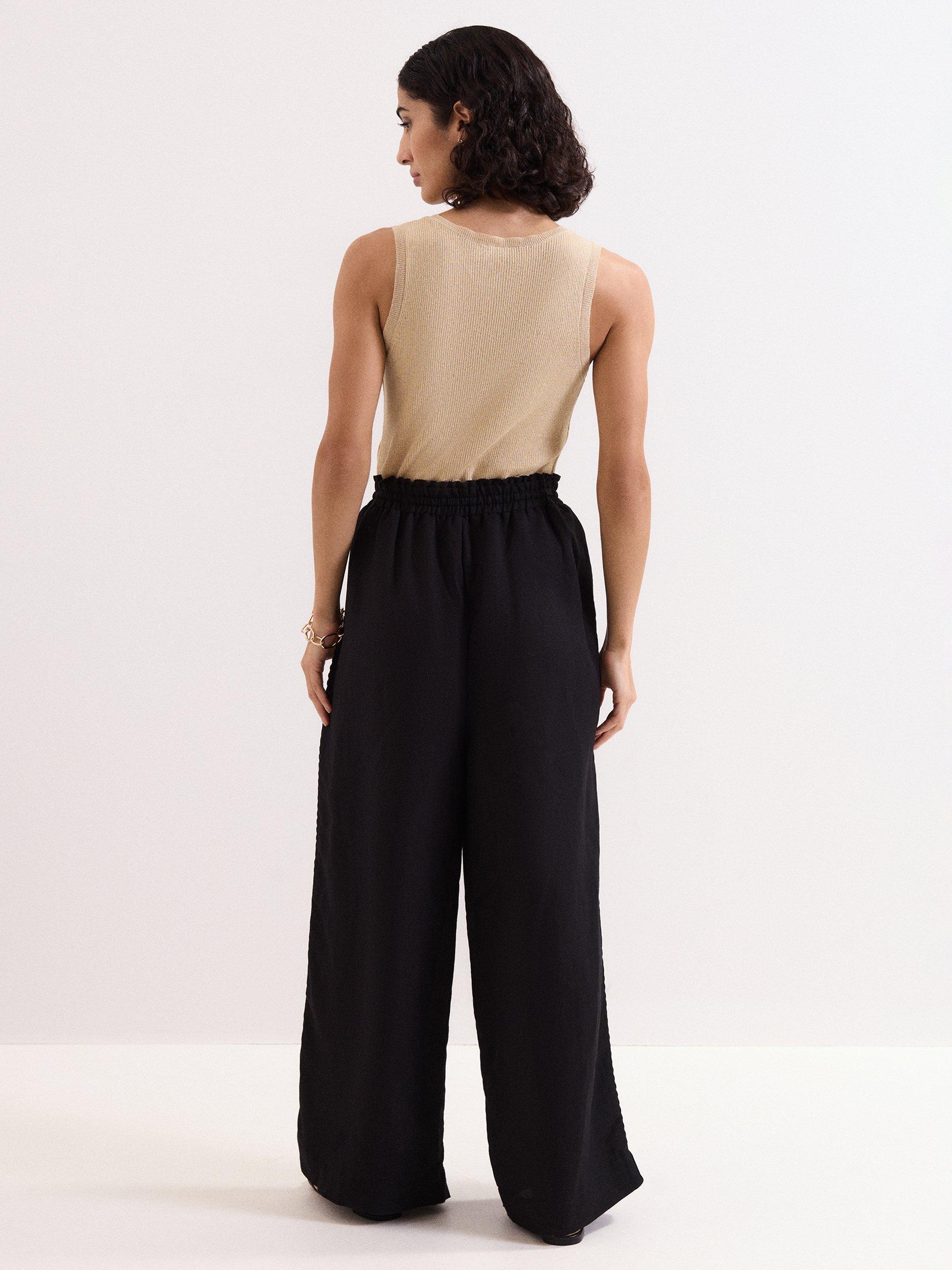 Phase Eight Petite Rowan Pull On Linen Rich Trousers, Black