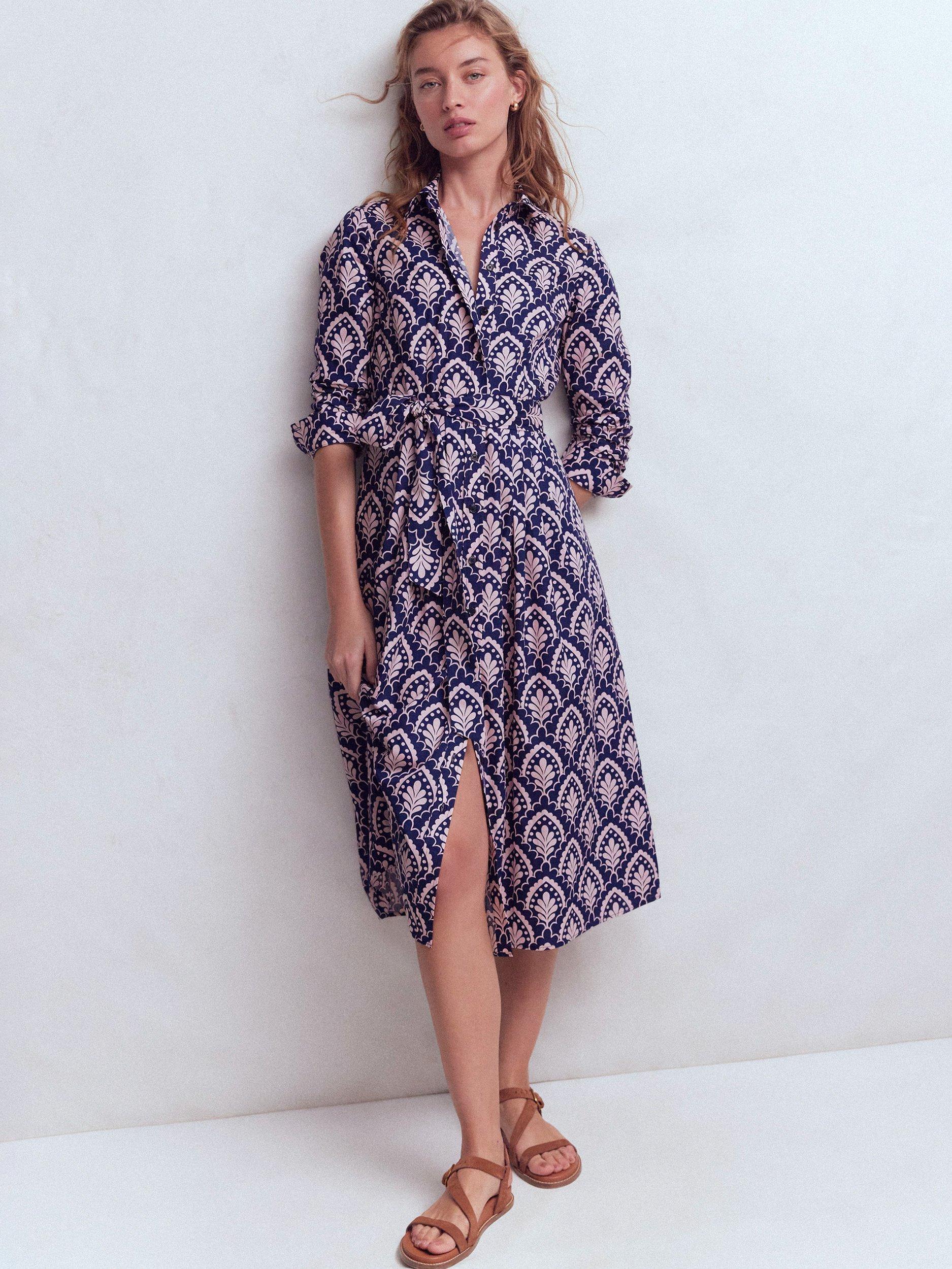 Boden Alexa Floral Shirt Midi Dress, Navy/Multi