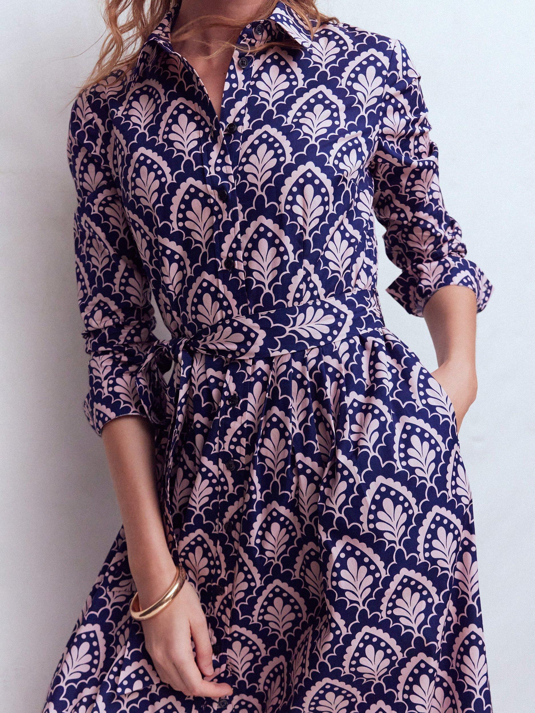 Boden Alexa Floral Shirt Midi Dress, Navy/Multi