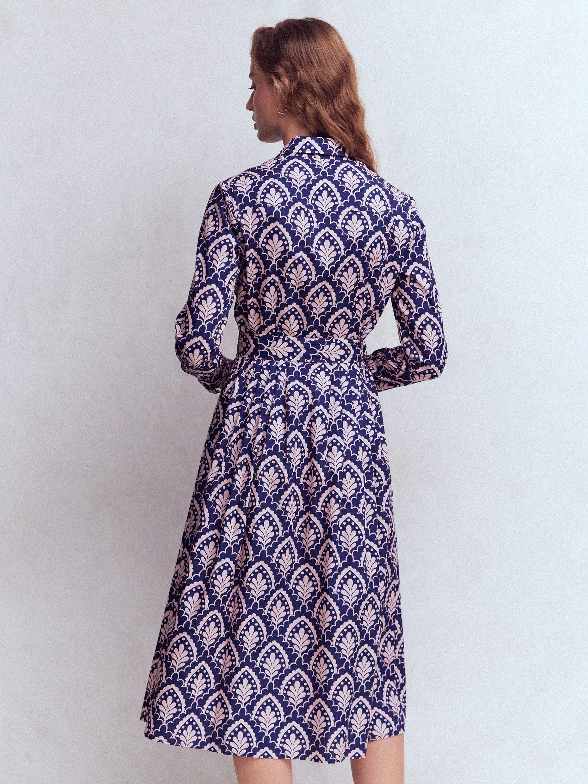 Boden Alexa Floral Shirt Midi Dress, Navy/Multi
