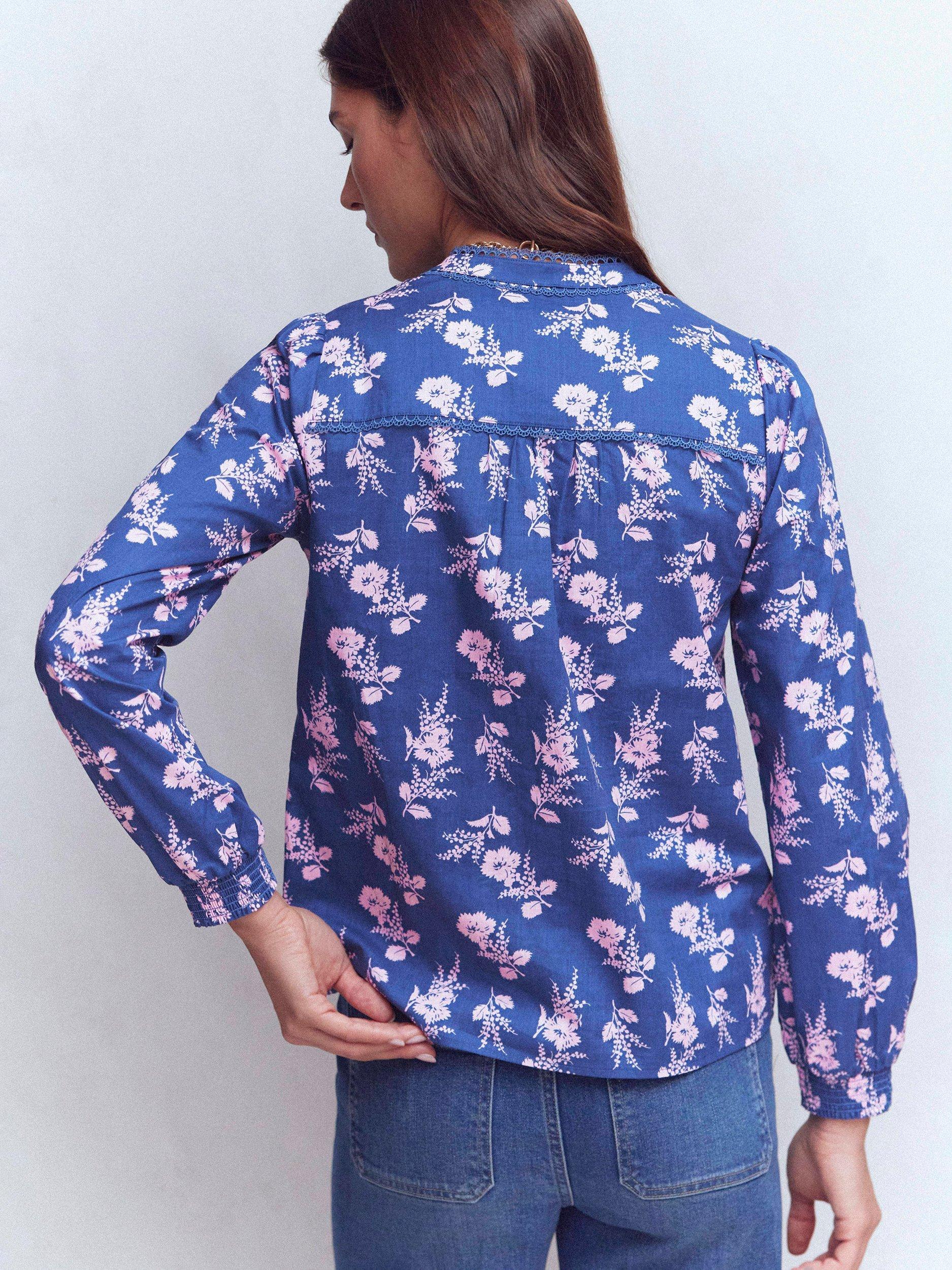 Boden Rhea Floral Trim Detail Shirt, Blue