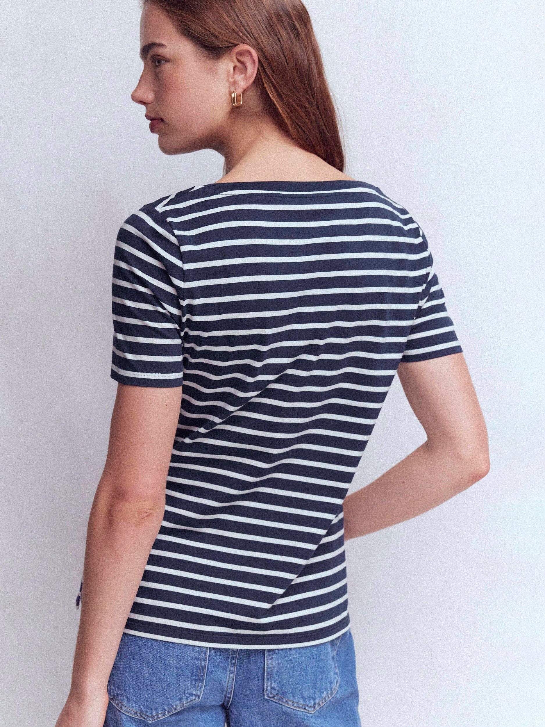 Boden Olivia Short Sleeve Cotton Breton Top, Navy/Ivory