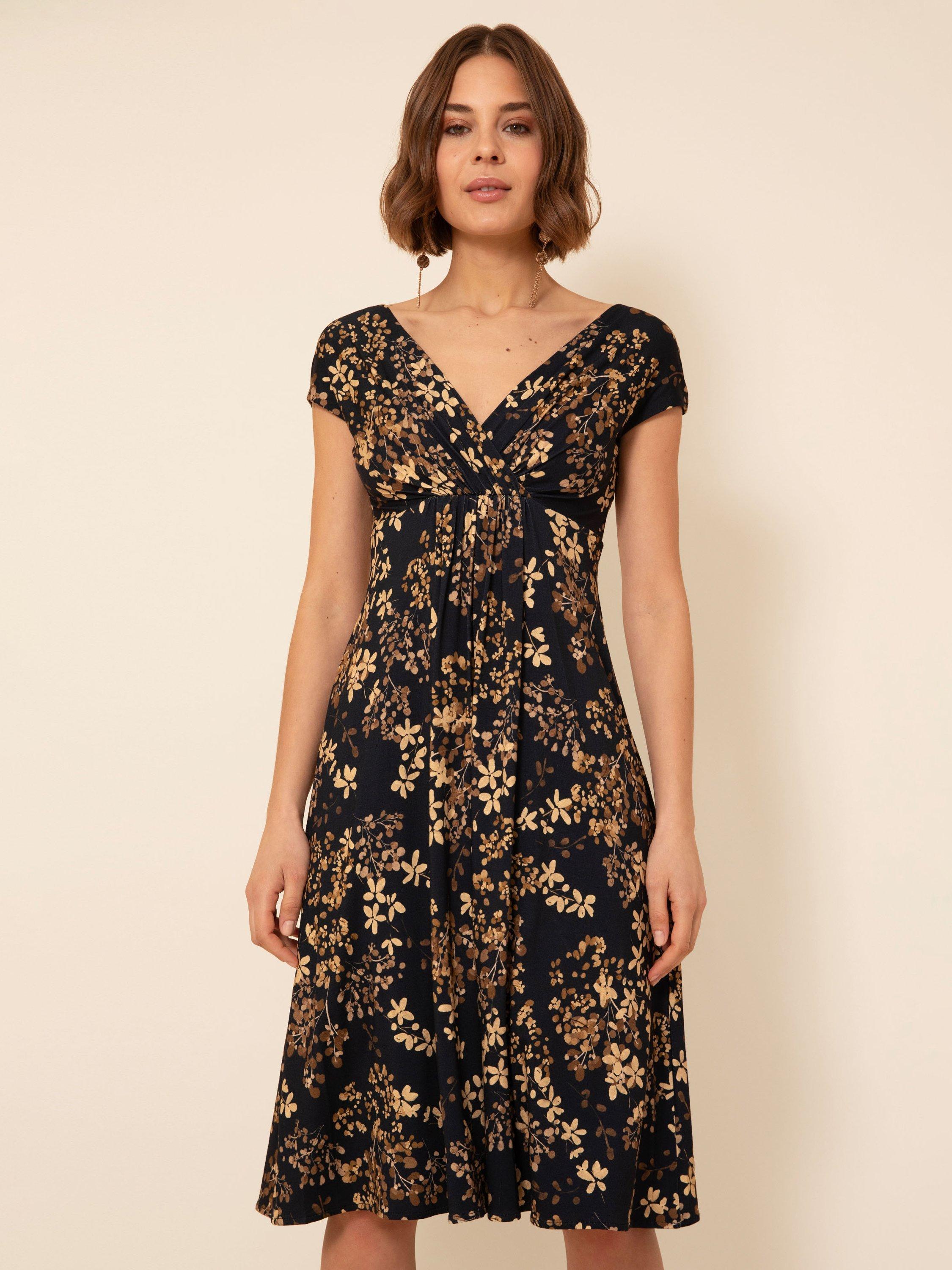 Alie Street Sara Floral Midi Dress, Black/Gold