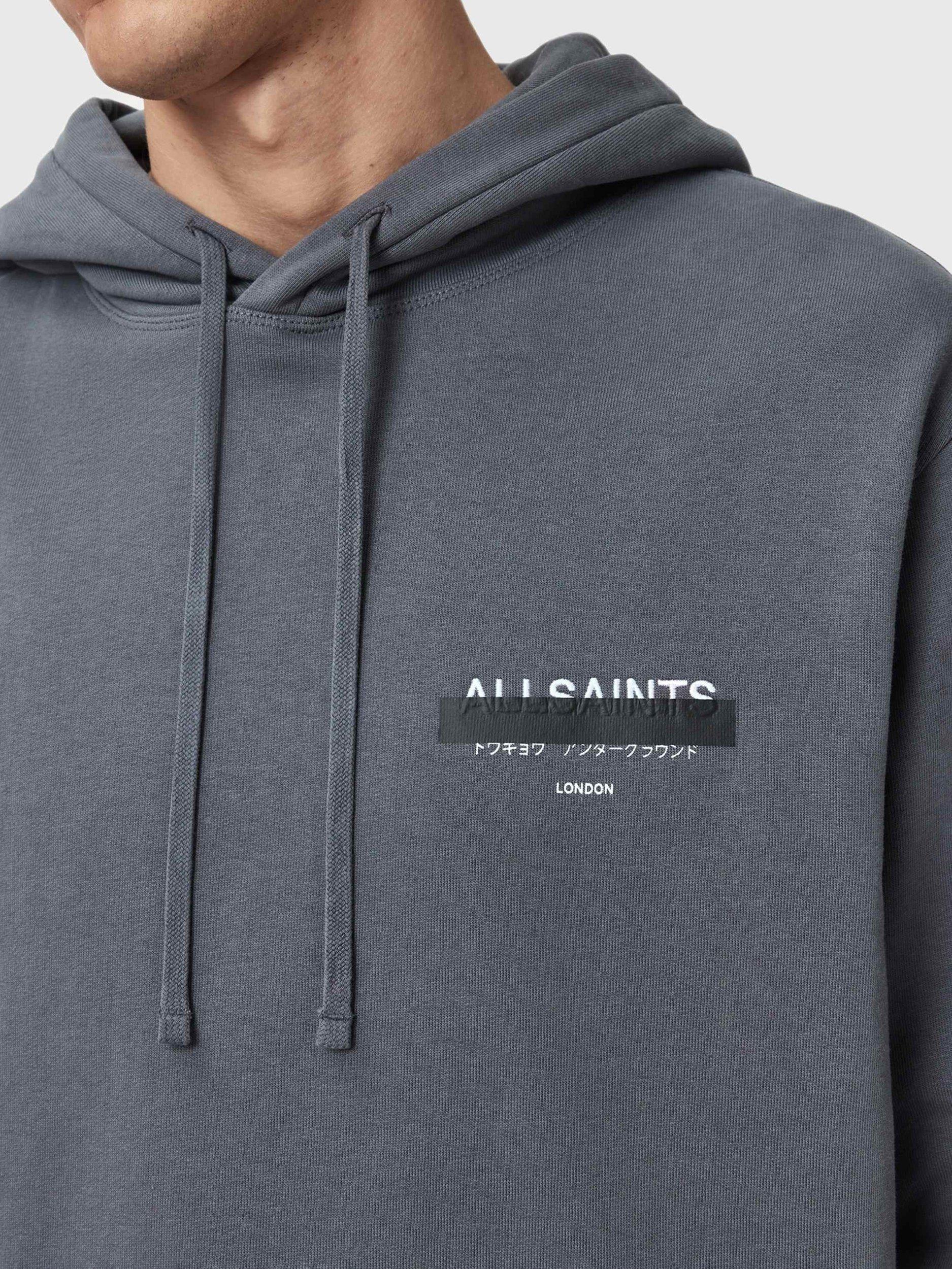 AllSaints Redact Logo Cotton Hoodie, Parma Blue