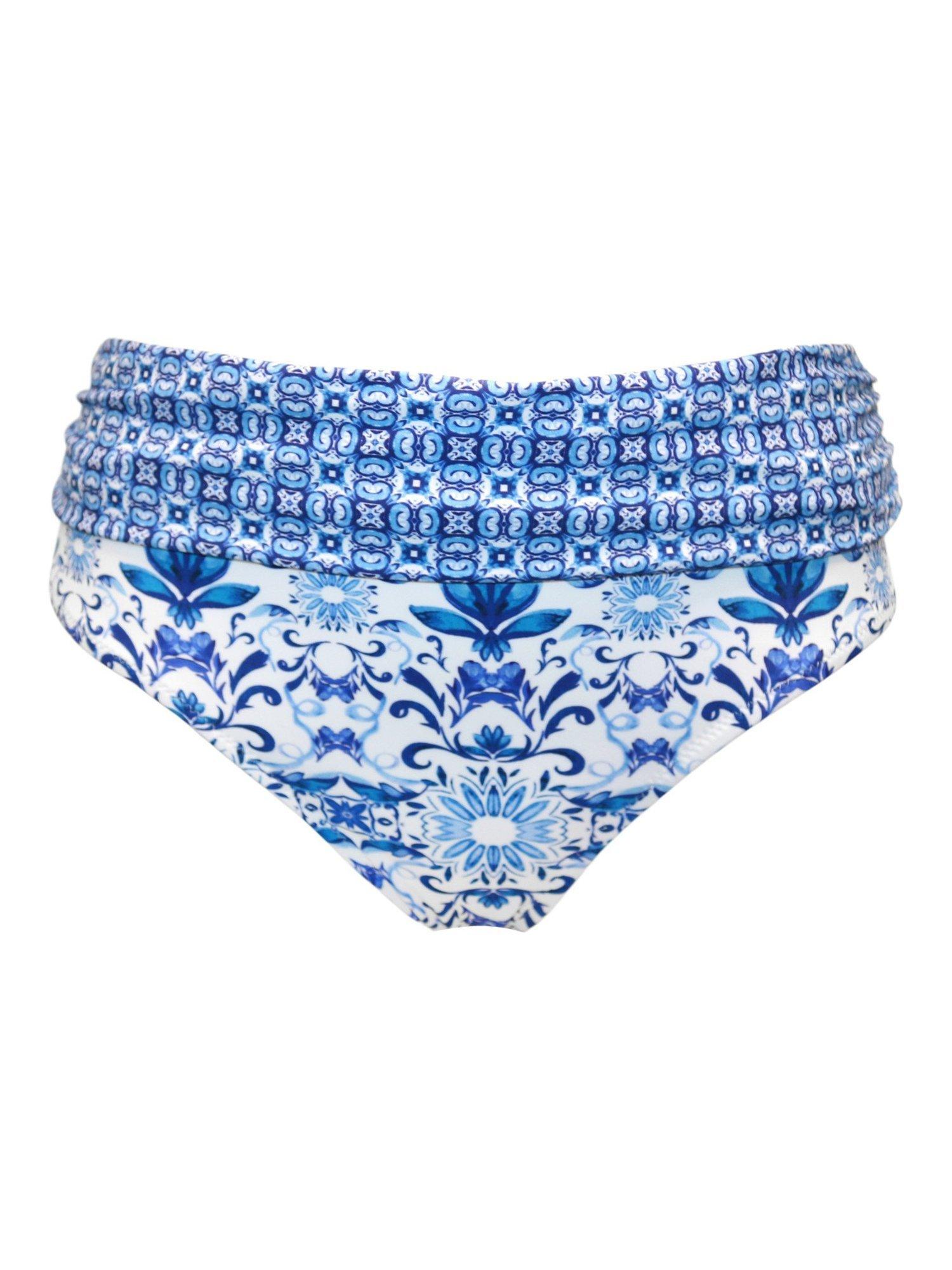 Pour Moi St Lucia Fold Over Bikini Bottoms, Blue/White