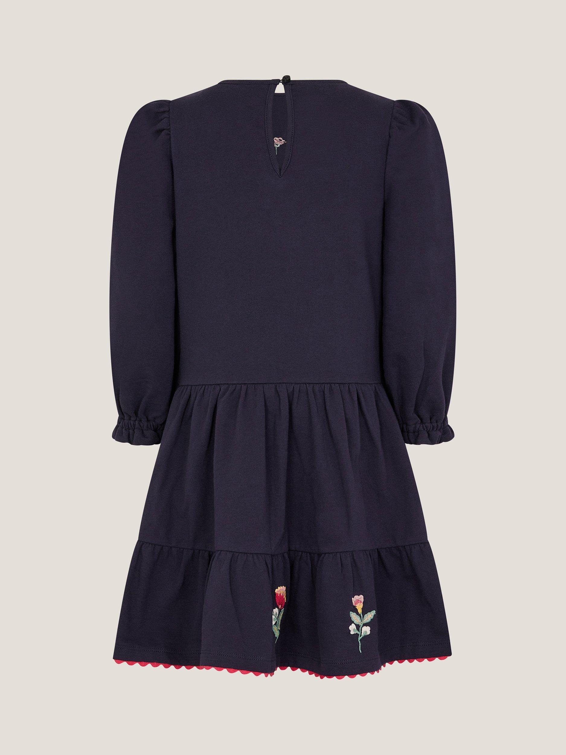 Monsoon Kids' Floral Embroiderd Dress, Navy