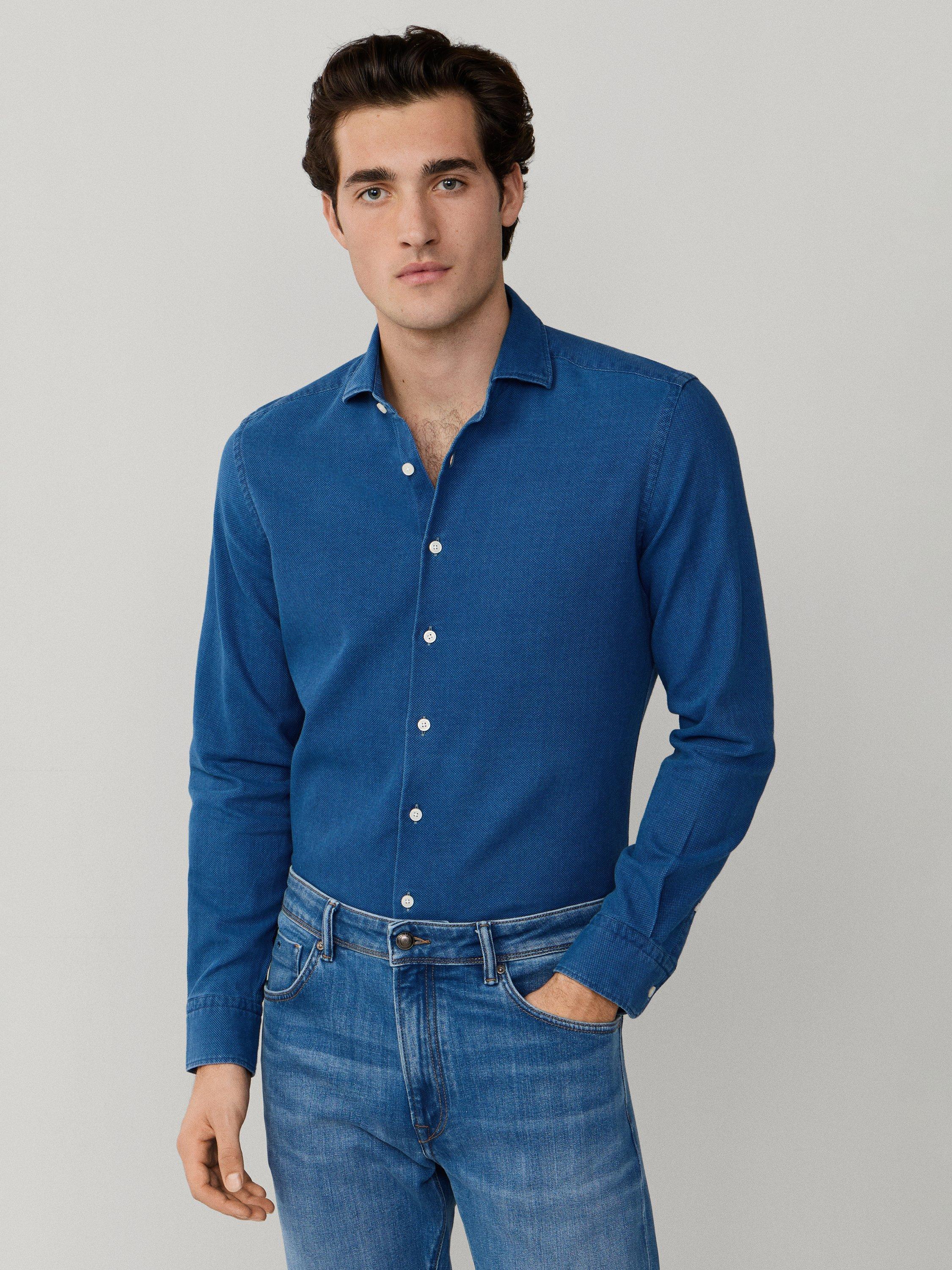 Hackett London Tailored Fit Textured Denim Shirt, Denim Blue