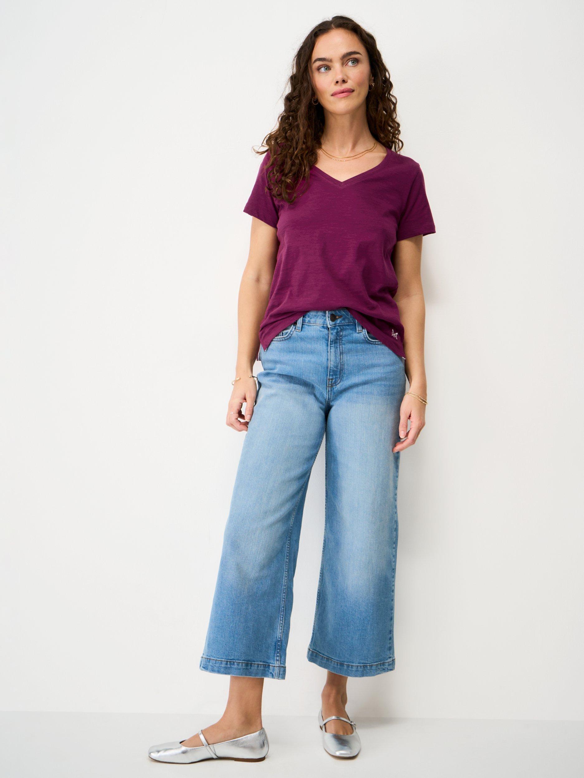 Crew Clothing Cotton V-Neck T Shirt, Burgundy Red