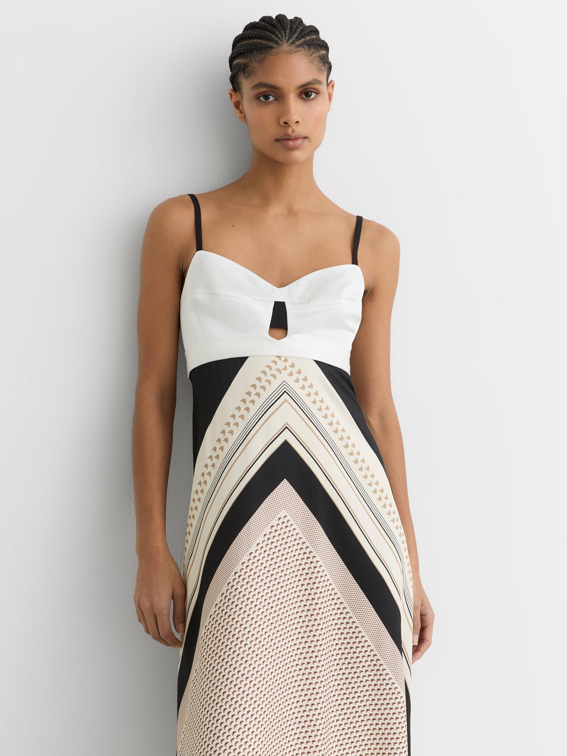 Reiss Petite Myra Scarf Print Maxi Dress, Ivory/Black