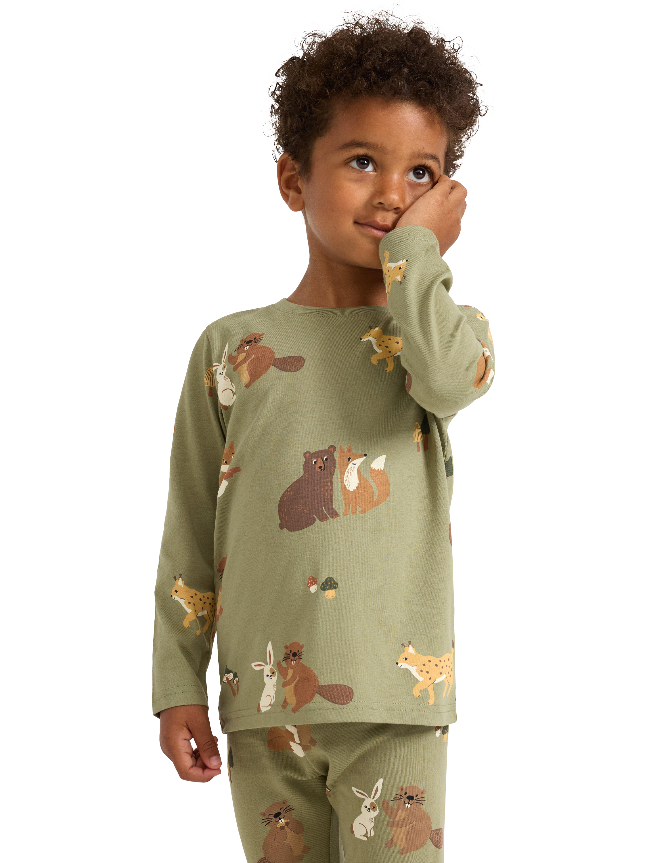 Lindex Kids' Cotton Forest Animal Long Sleeve Top
