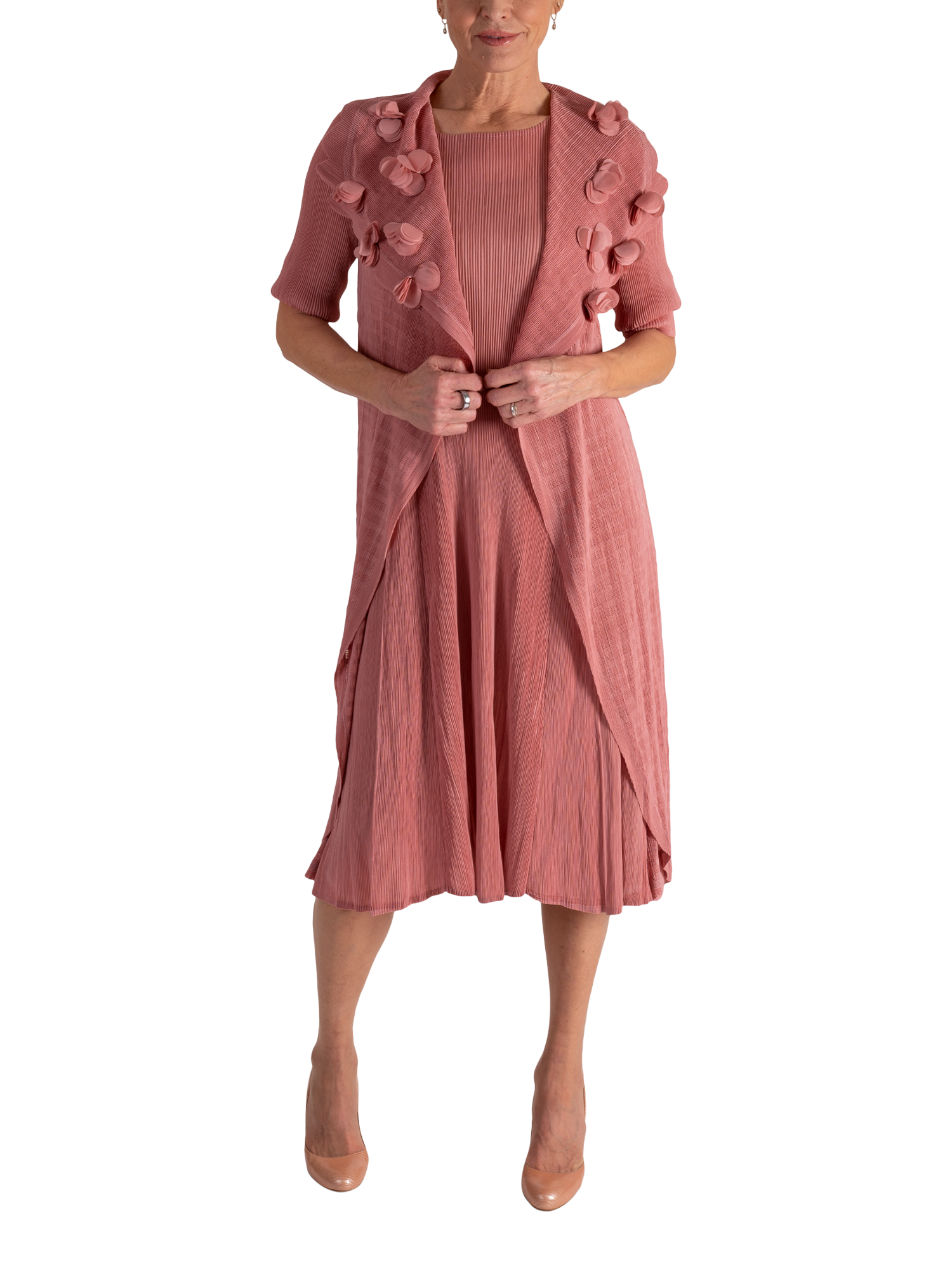 chesca Flower Detail Chiffon Dress, Antique Pink