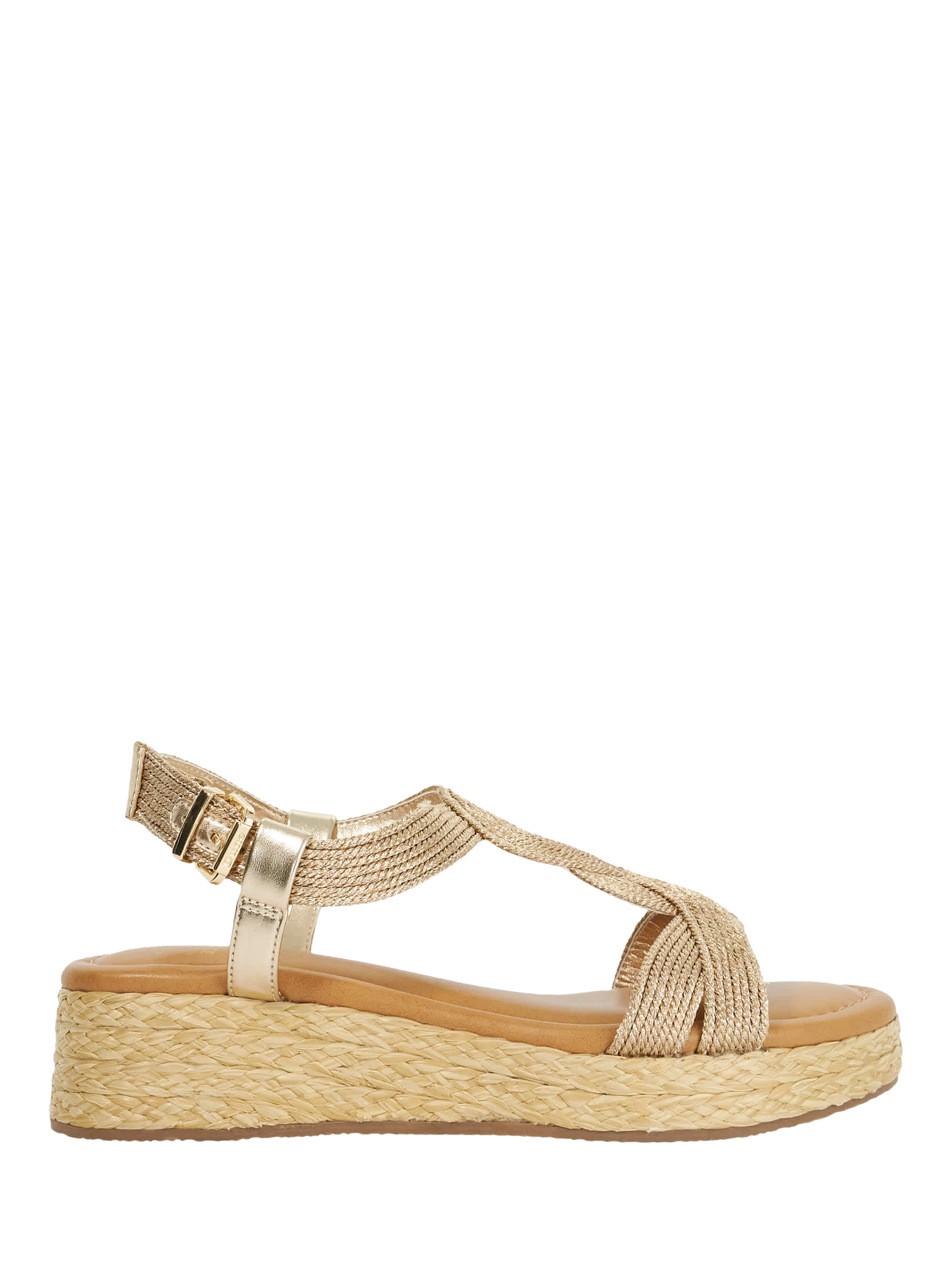 Dune London Laylah Fabric Wedge Heel Strappy Sandals, Gold Metallic