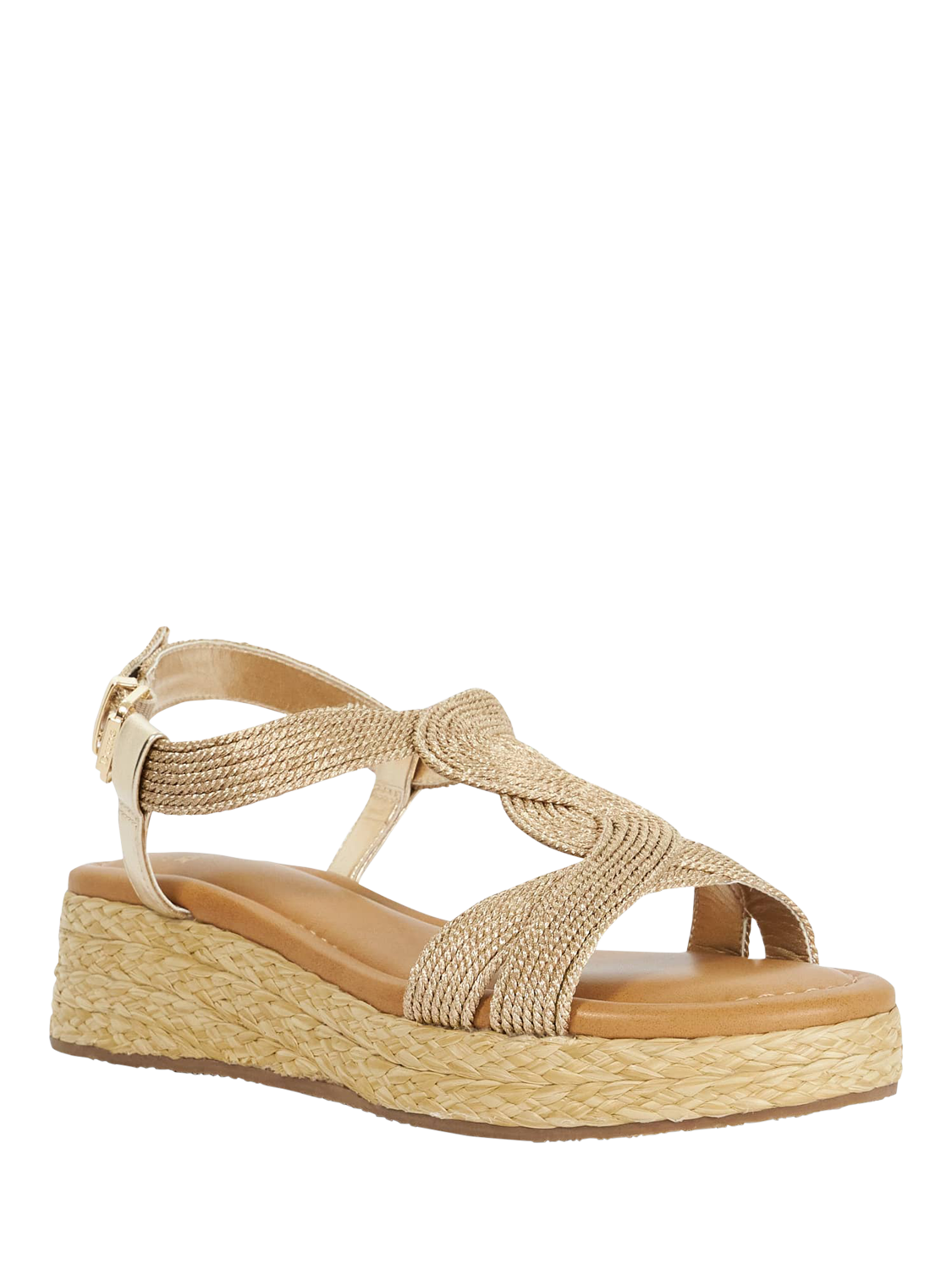Dune London Laylah Fabric Wedge Heel Strappy Sandals, Gold Metallic