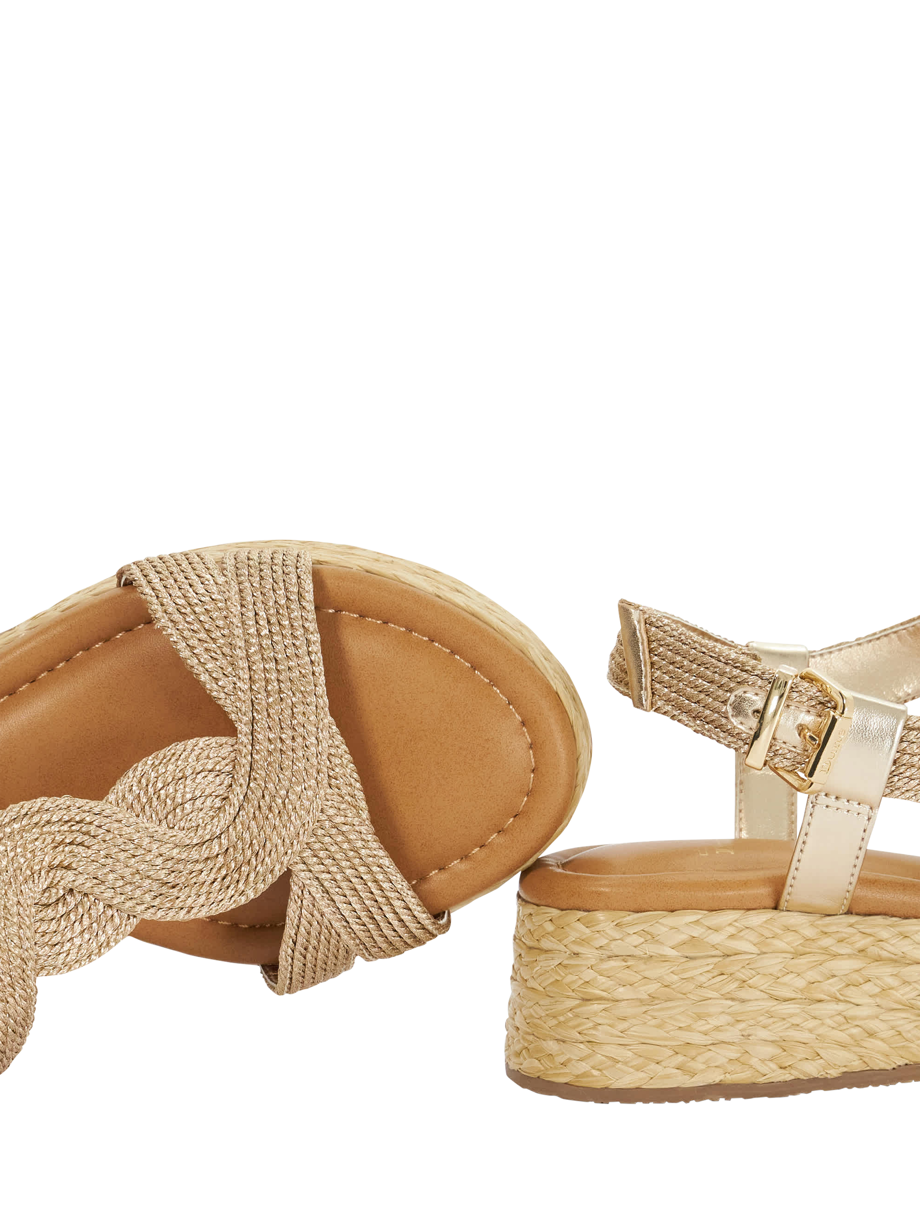 Dune London Laylah Fabric Wedge Heel Strappy Sandals, Gold Metallic