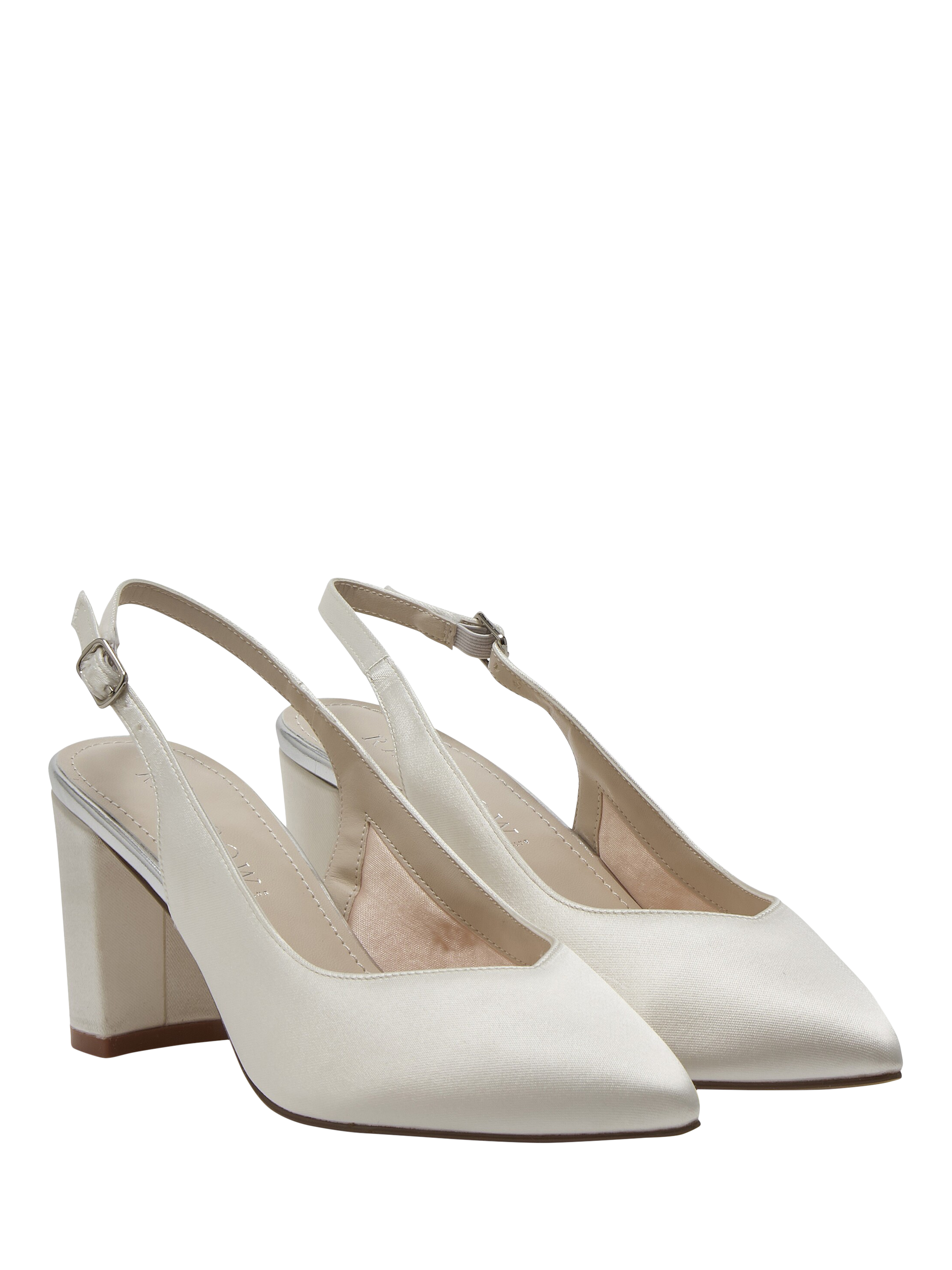 Rainbow Club Ivy Satin Ivy Block Heel Wedding Slingback Court Shoes, Ivory