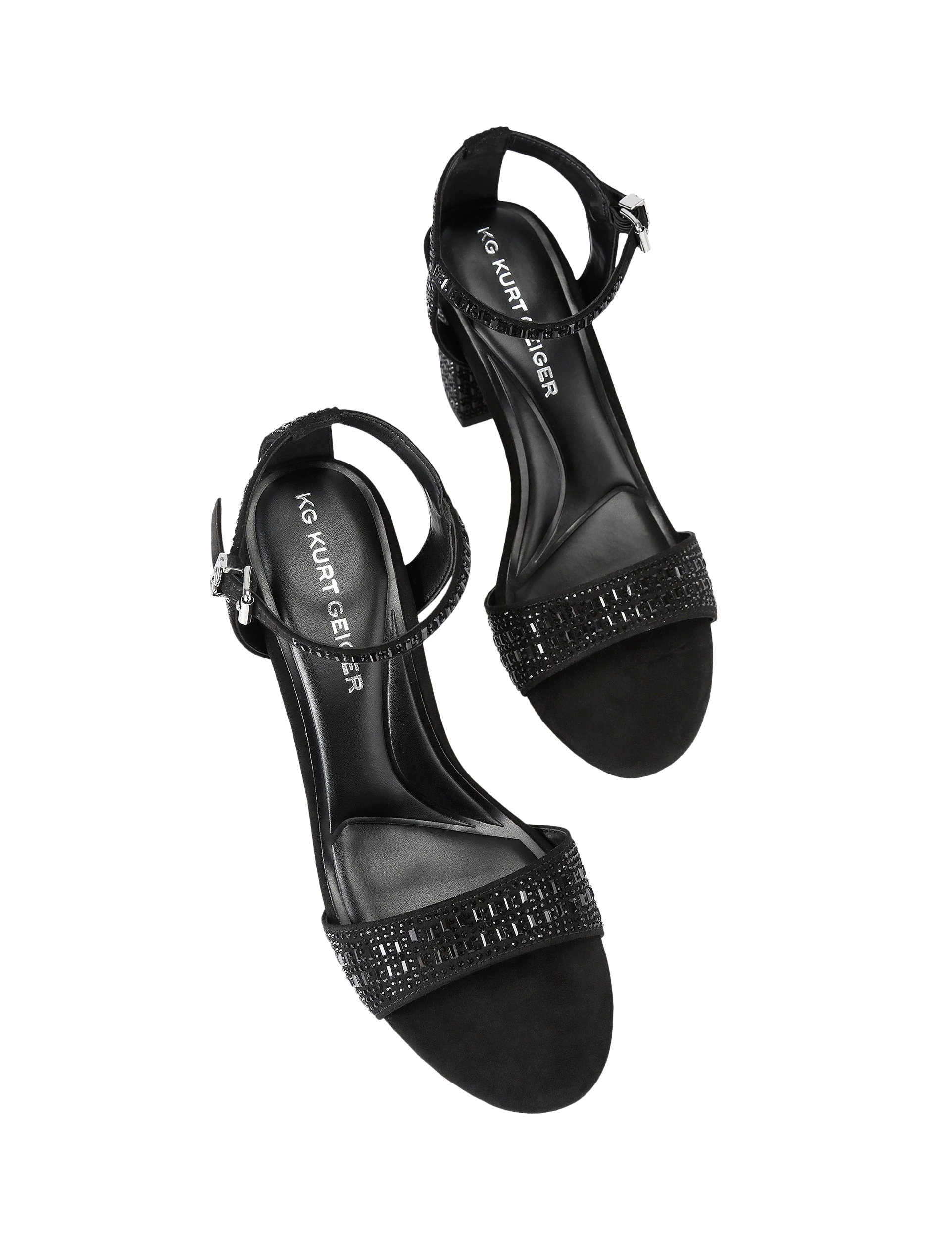 KG Kurt Geiger Fleur Embellished Block Heel Sandals, Black