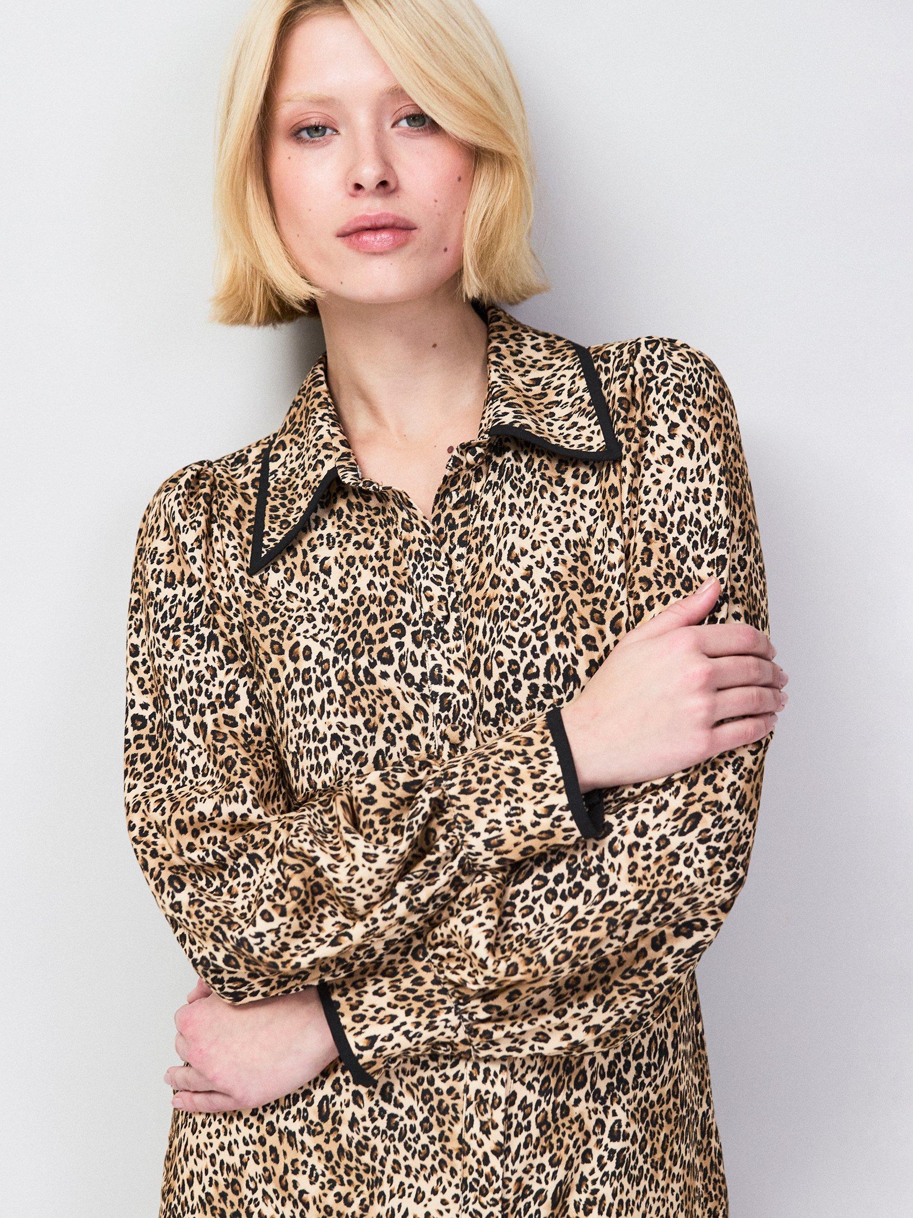 Ro&Zo Petite Leopard Print Puff Sleeve Midi Dress, Brown Multi