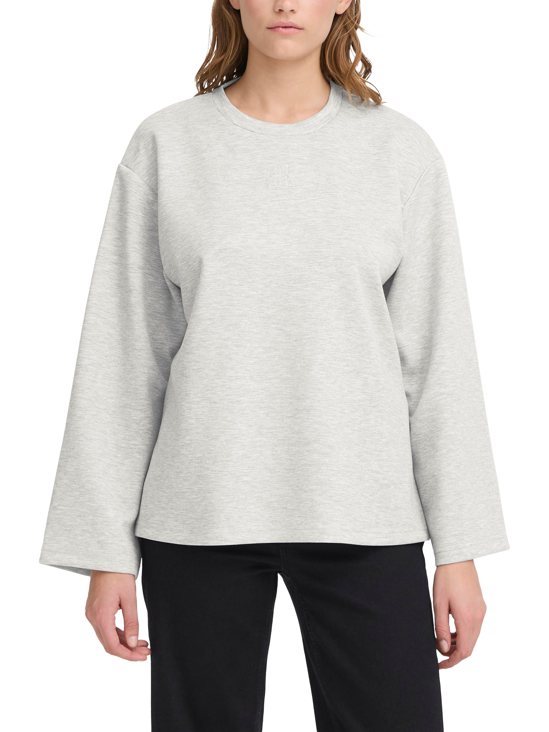 ICHI Cozy Crew Neck Boxy Sweatshirt, Light Grey Melange