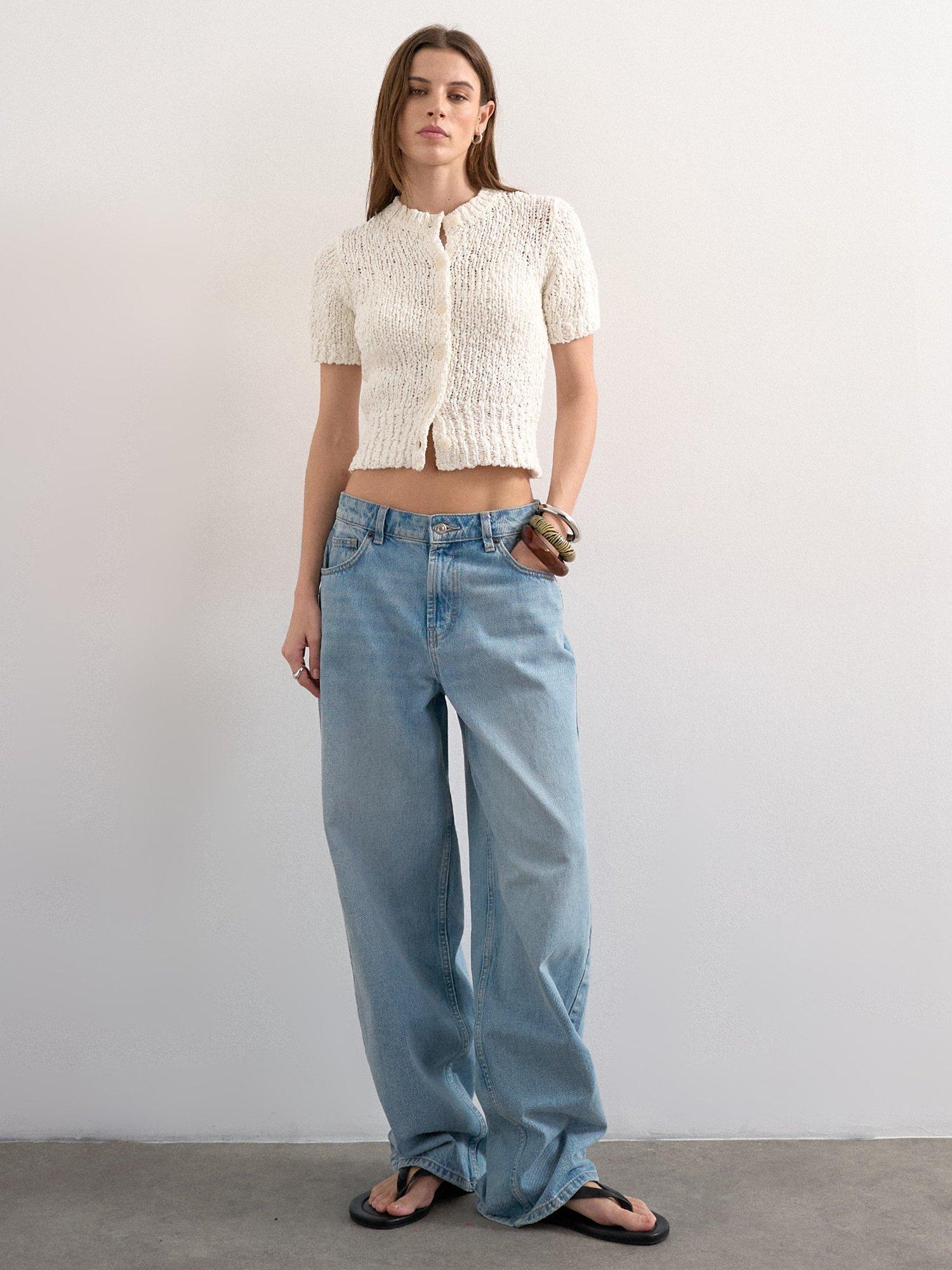 Topshop Textured Short Sleeve Cardigan, White