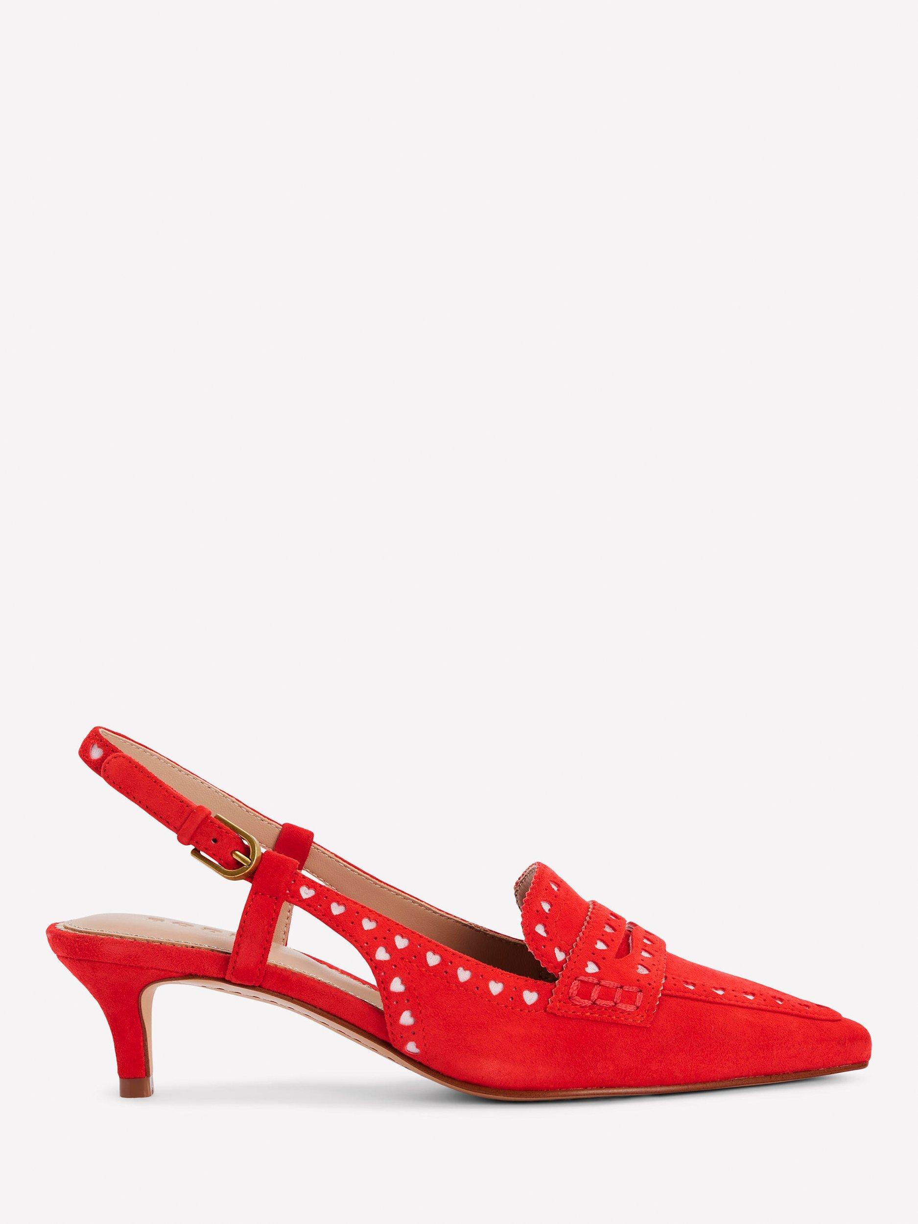 Boden Brogue Heart Cut Out Kitten Heel Brogue Slingback Sandals, Red