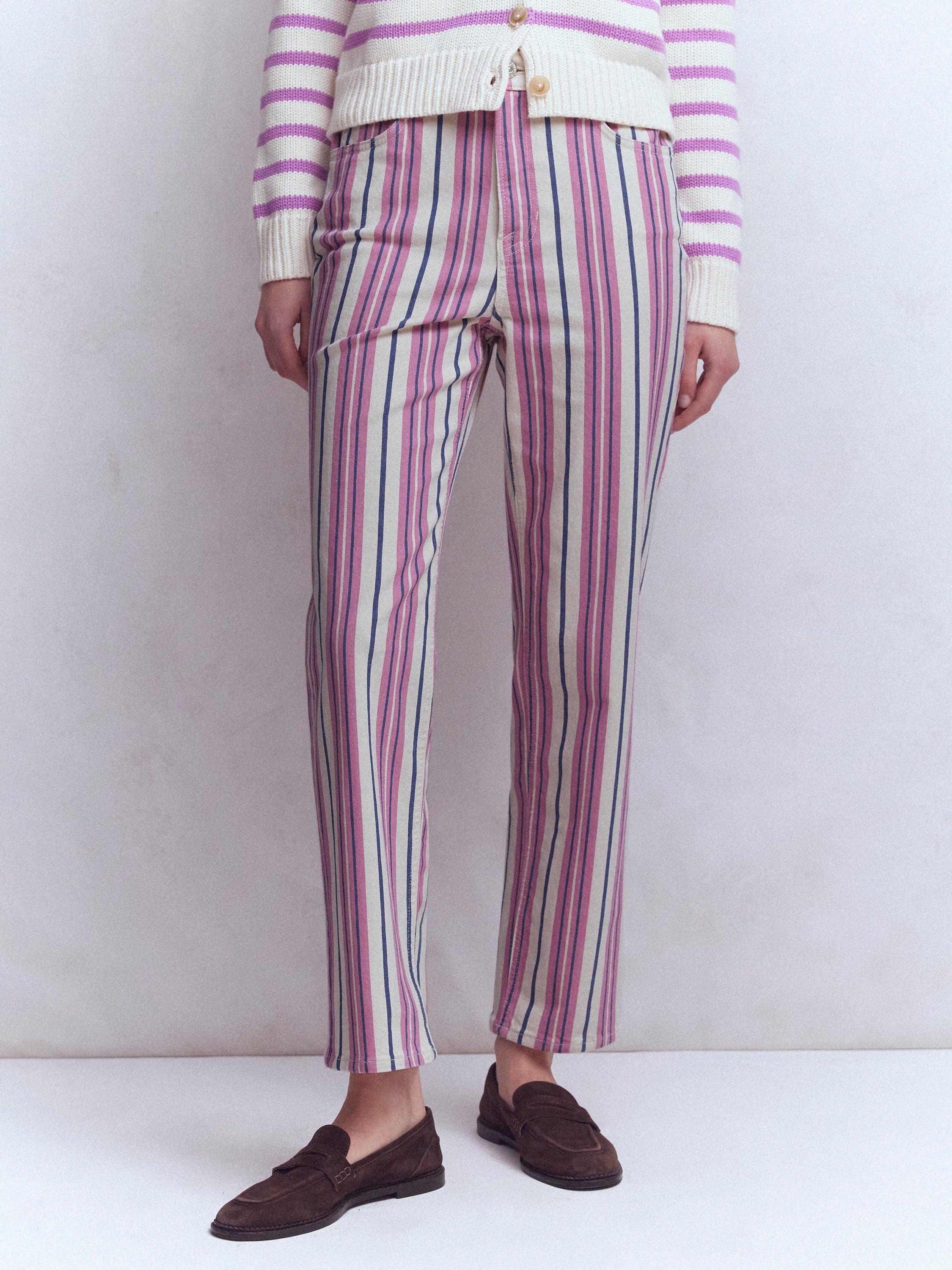 Boden High Rise Stripe Straight Jeans, Pink/Blue
