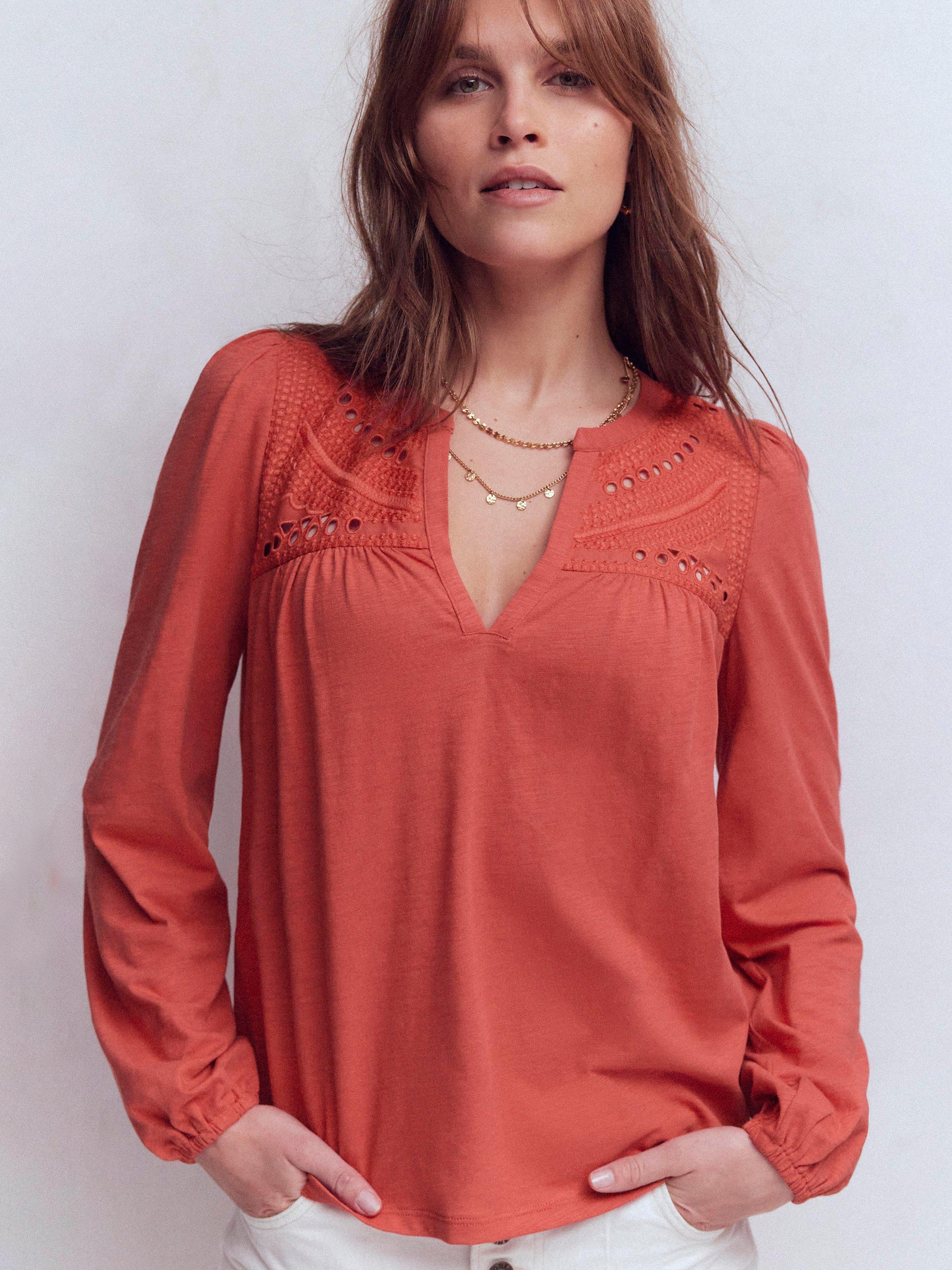 Boden Harriet Cut Out Detail Top, Baked Apple, 14