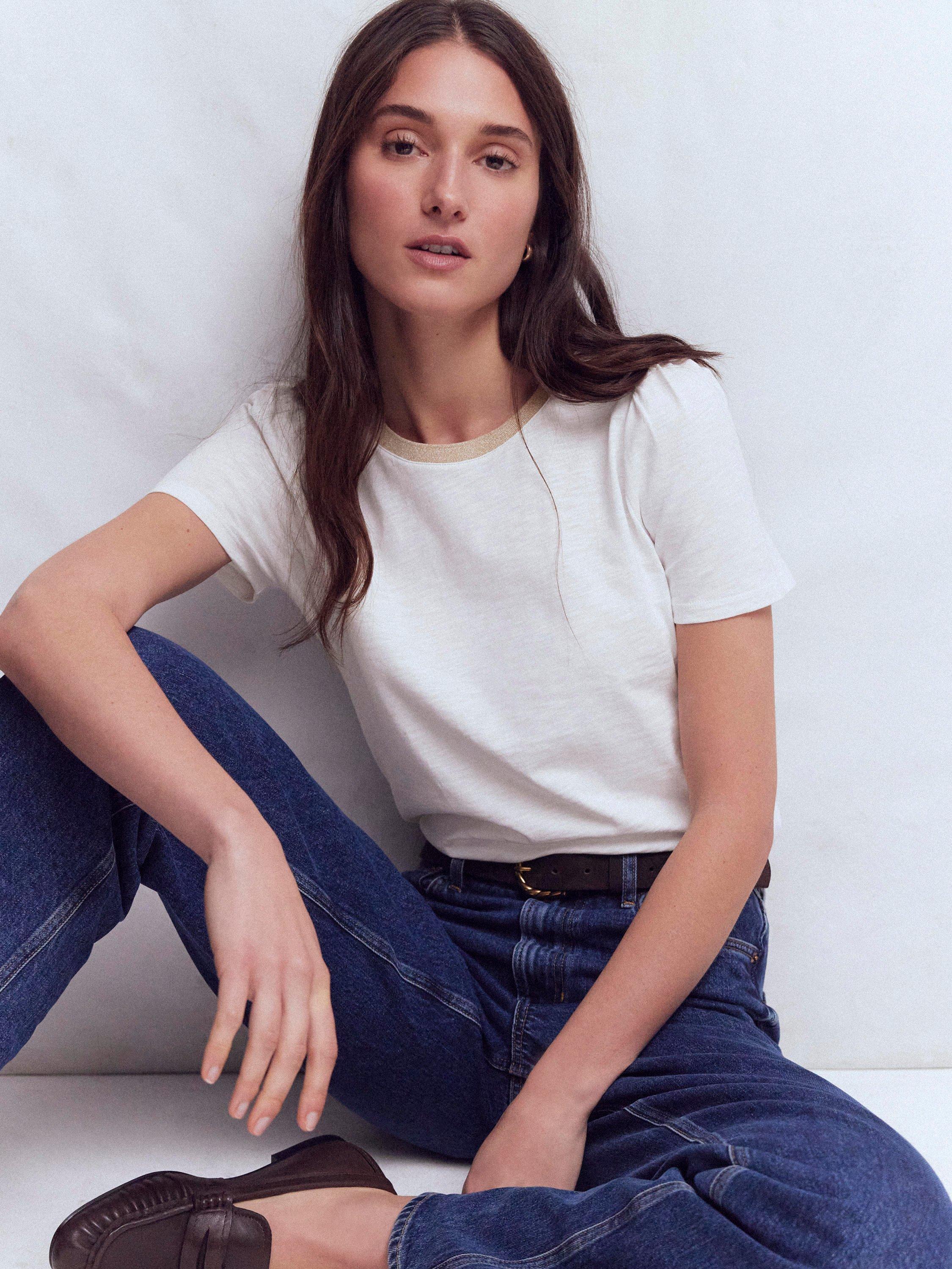 Boden Metallic Trim T-Shirt, White