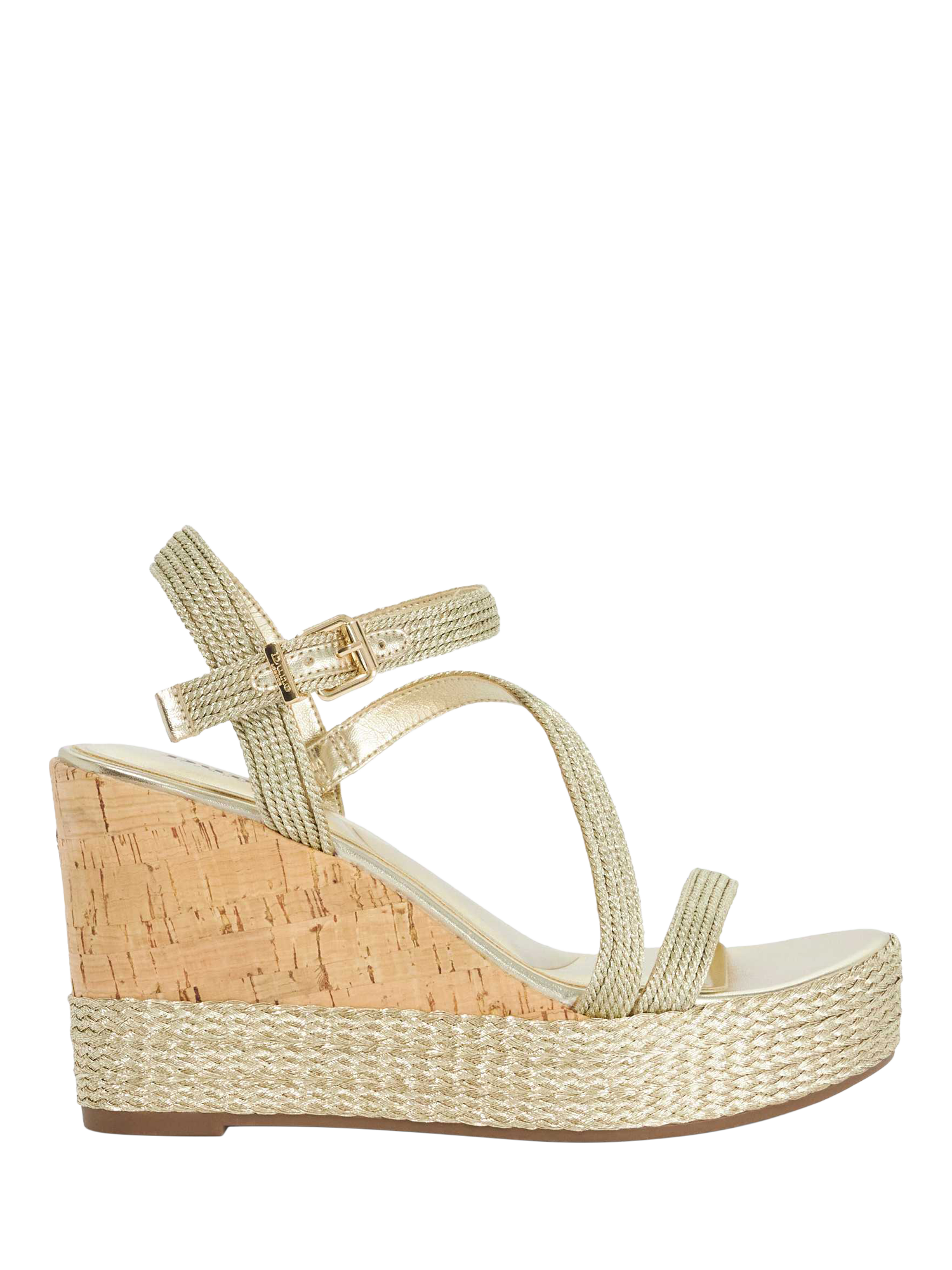 Dune London Koda Strappy Wedge Heel Sandals, Gold