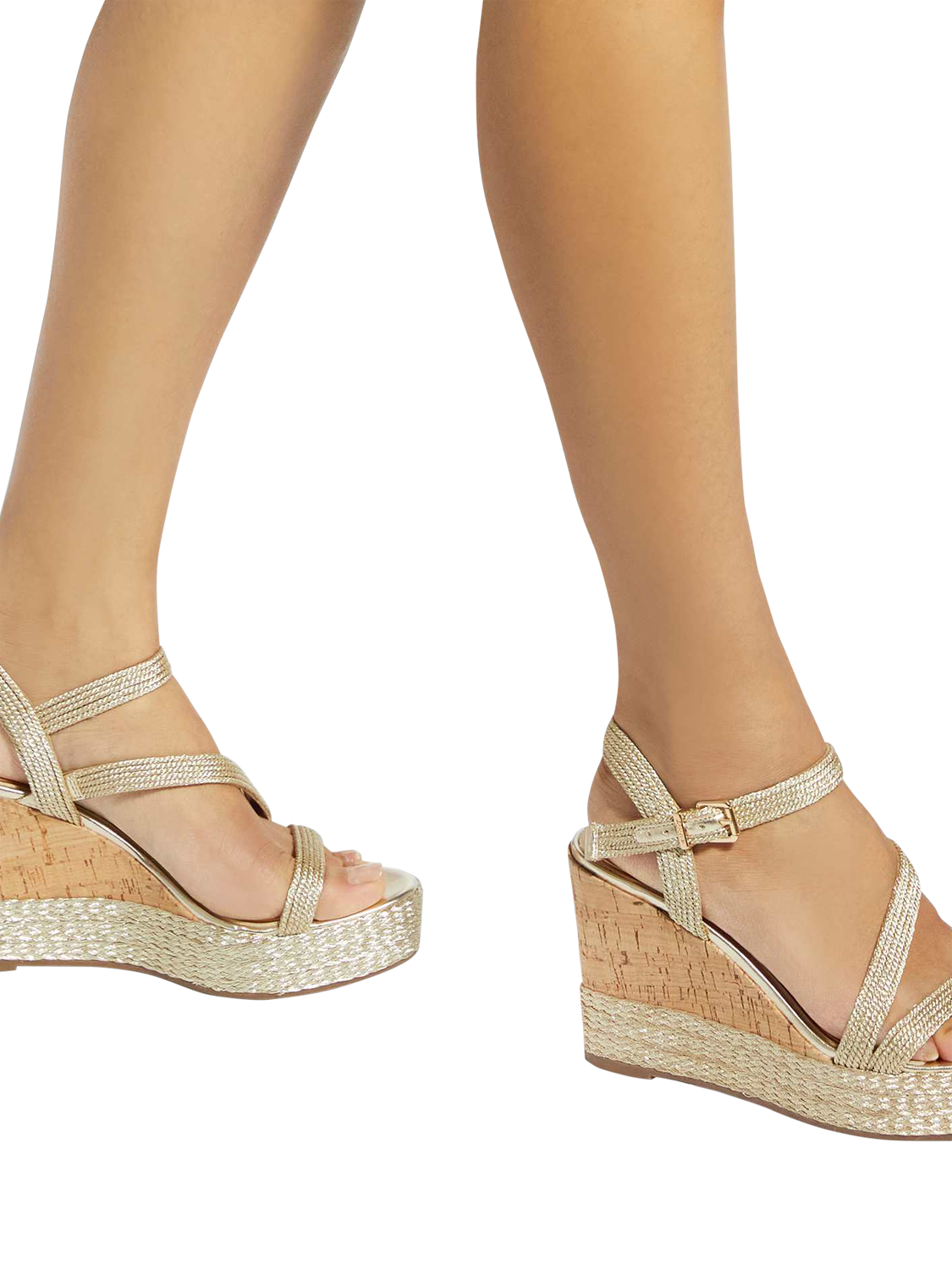 Dune London Koda Strappy Wedge Heel Sandals, Gold