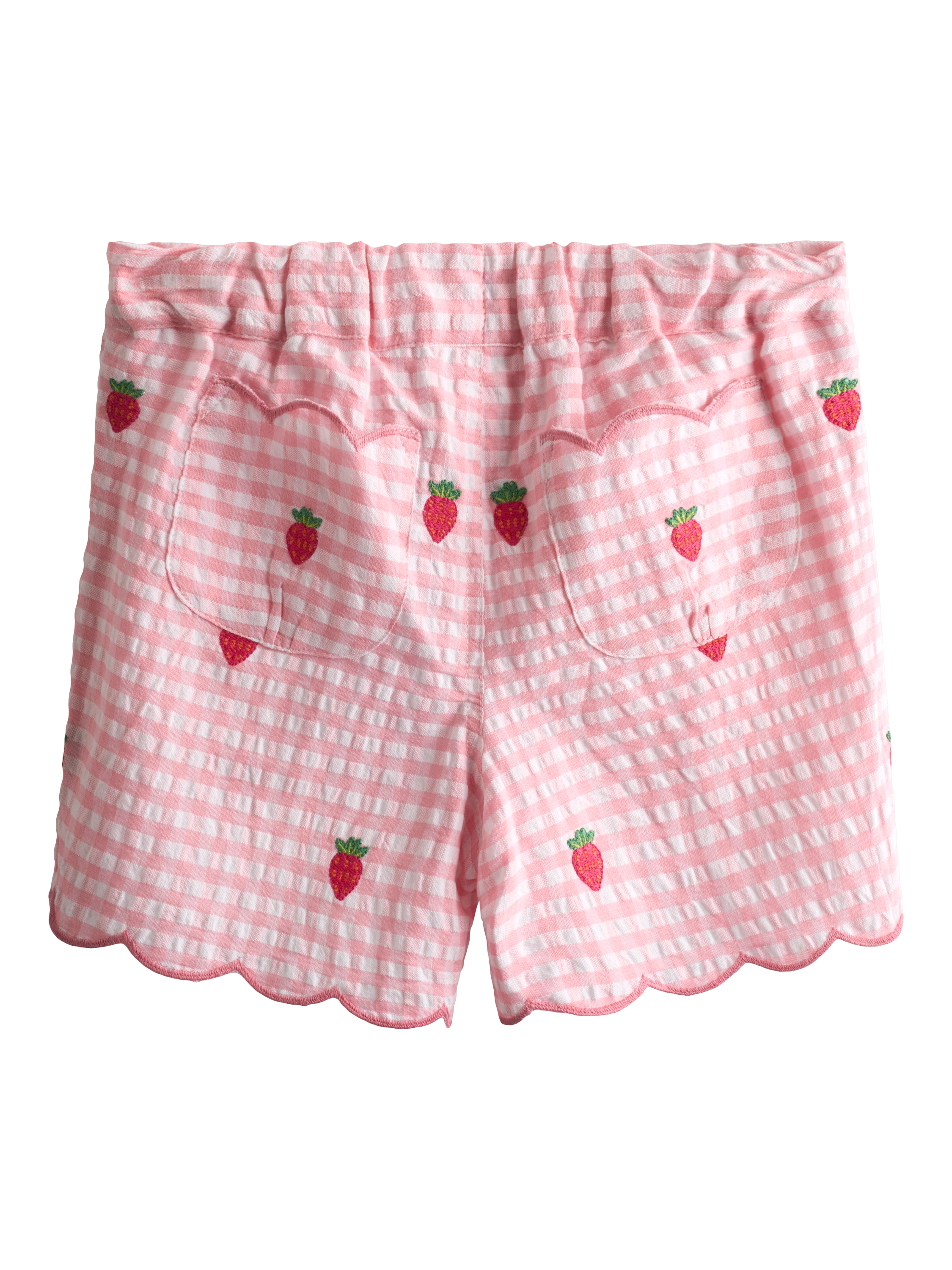 JoJo Maman Bébé Kids' Gingham Strawberry Embroidered Shorts, Light Pink