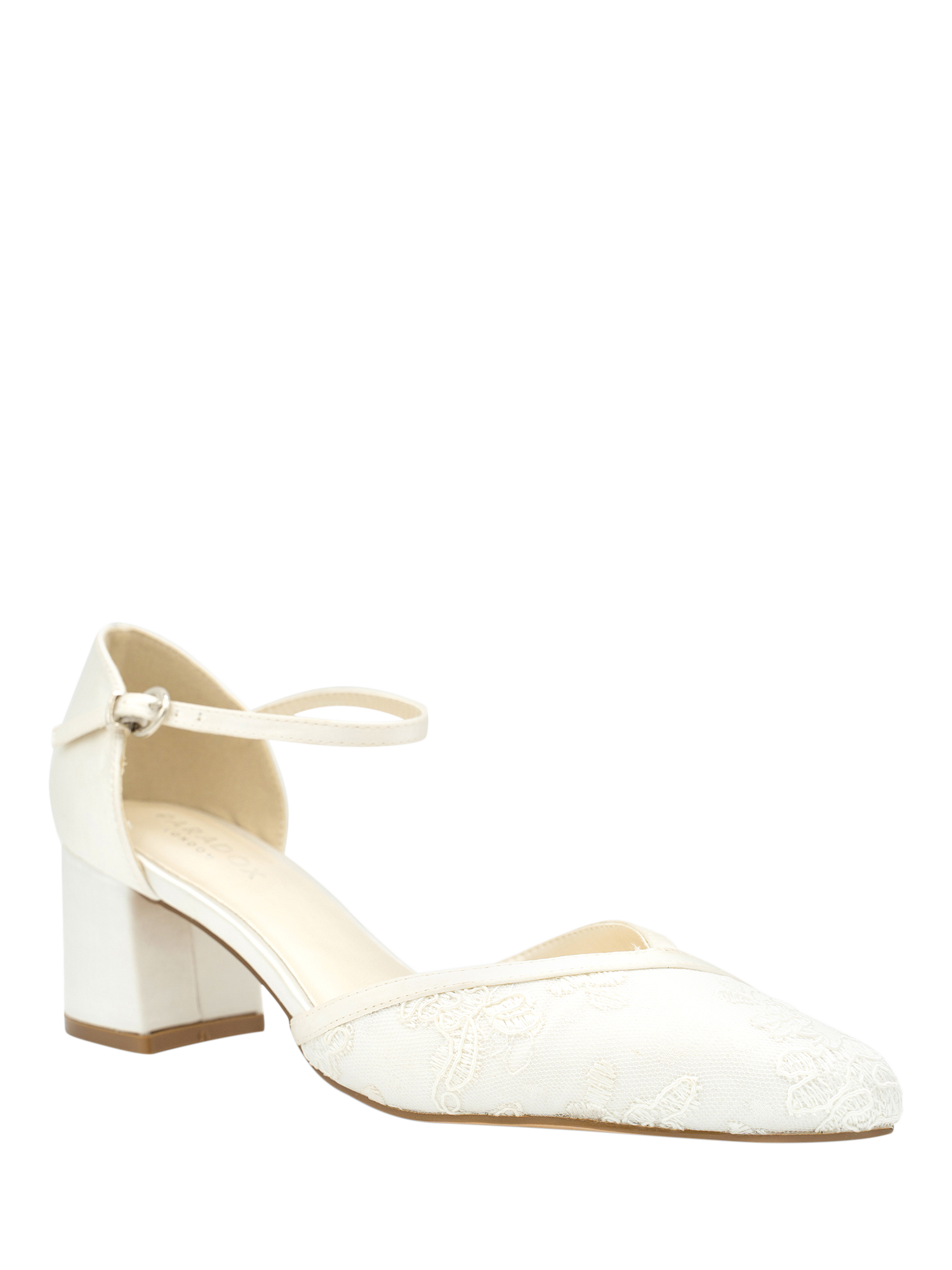 Paradox London Charla Satin and Lace Block Heel Wedding Court Shoes, Ivory
