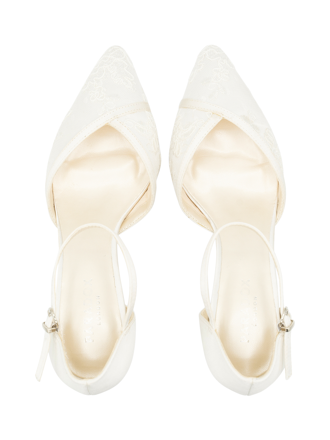 Paradox London Charla Satin and Lace Block Heel Wedding Court Shoes, Ivory