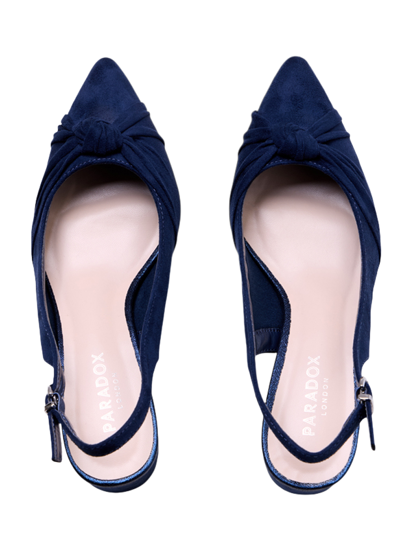Paradox London Ilene Block Heel Knot Detail Court Shoes, Navy