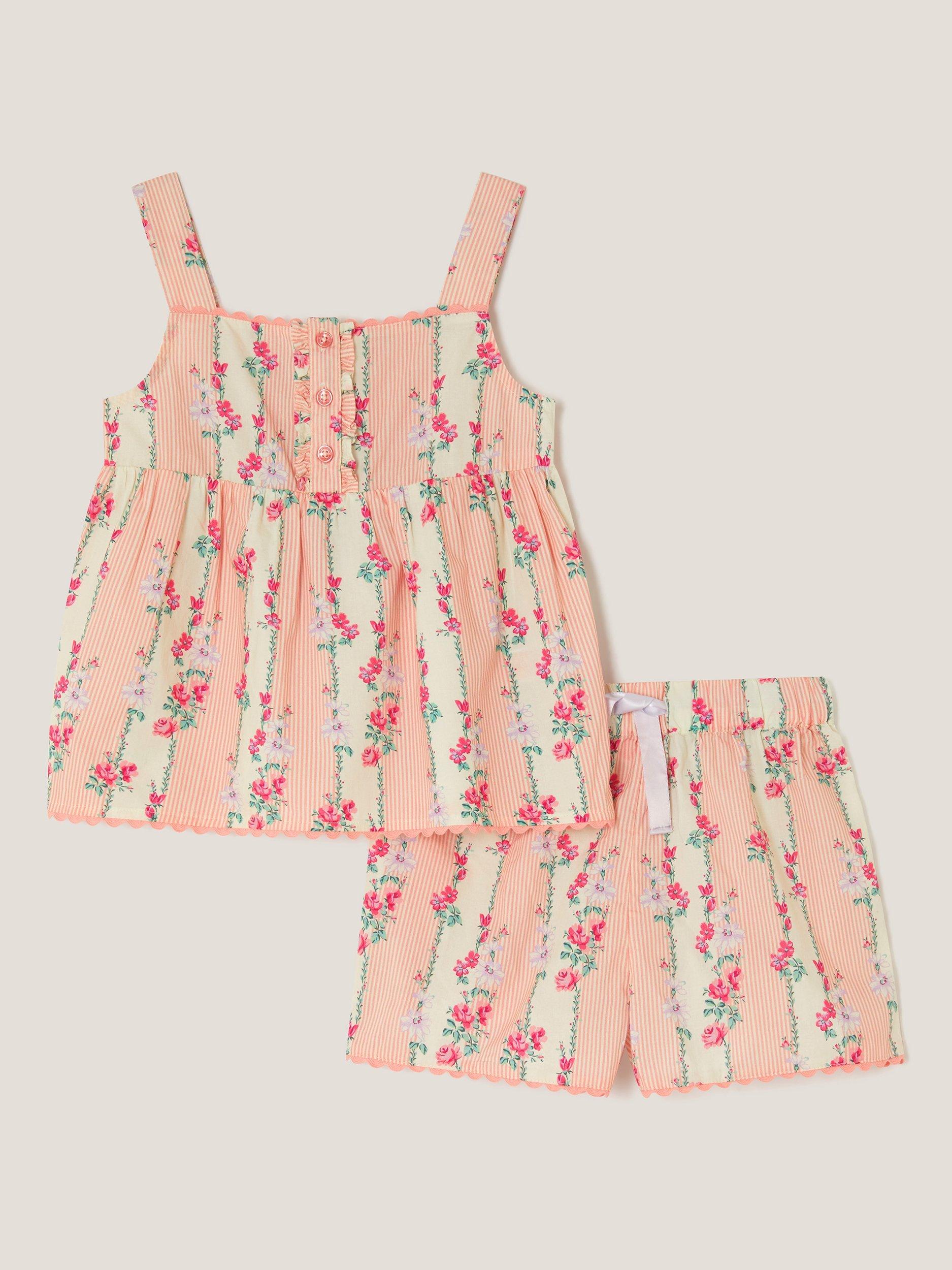 Monsoon Kids' Floral Stripe Short Pyjamas Set, Cream