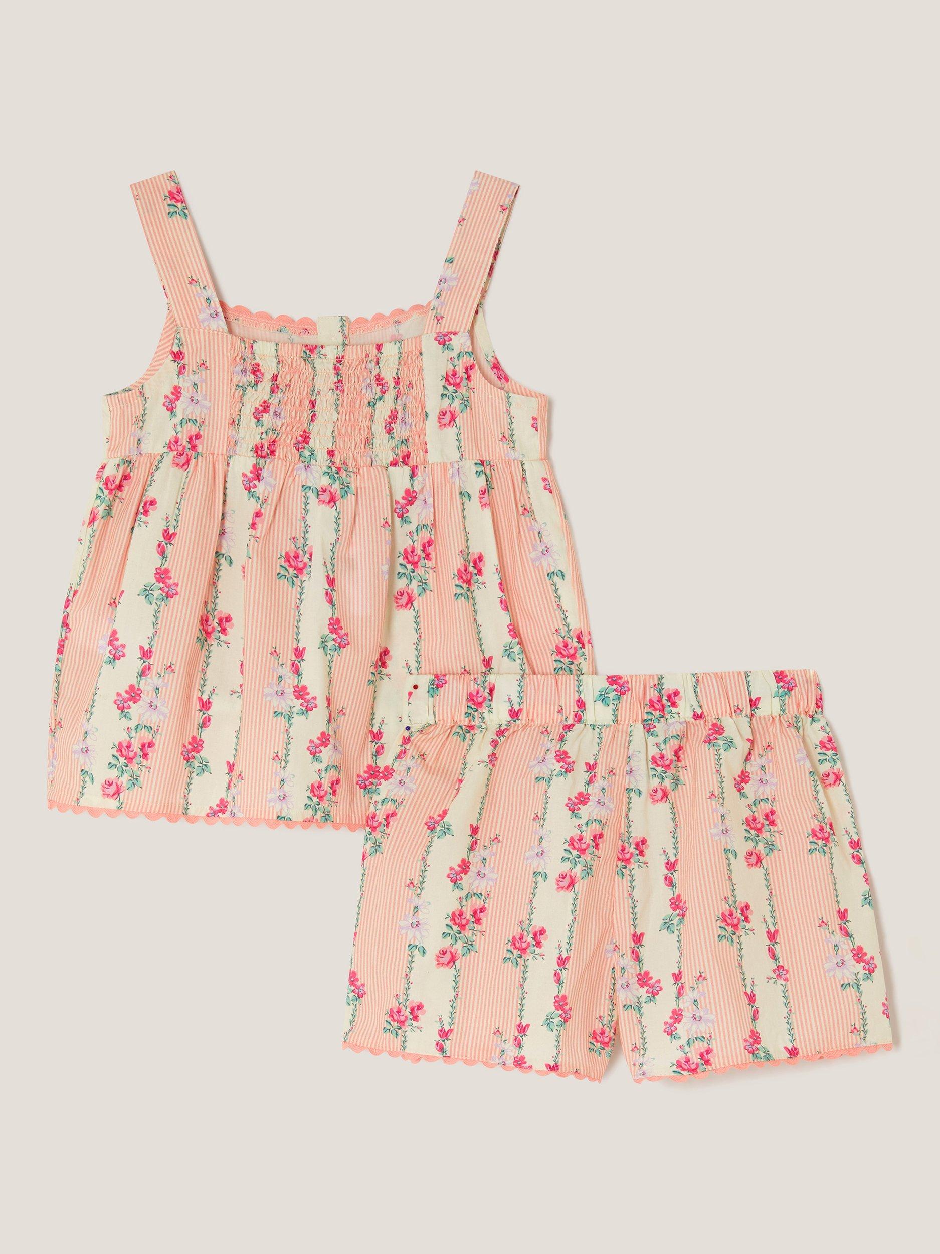 Monsoon Kids' Floral Stripe Short Pyjamas Set, Cream