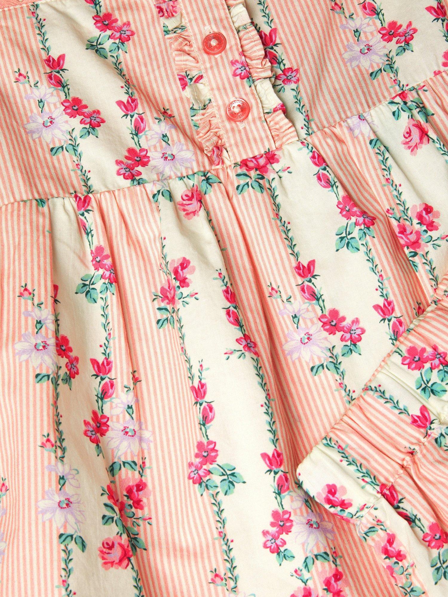 Monsoon Kids' Floral Stripe Short Pyjamas Set, Cream