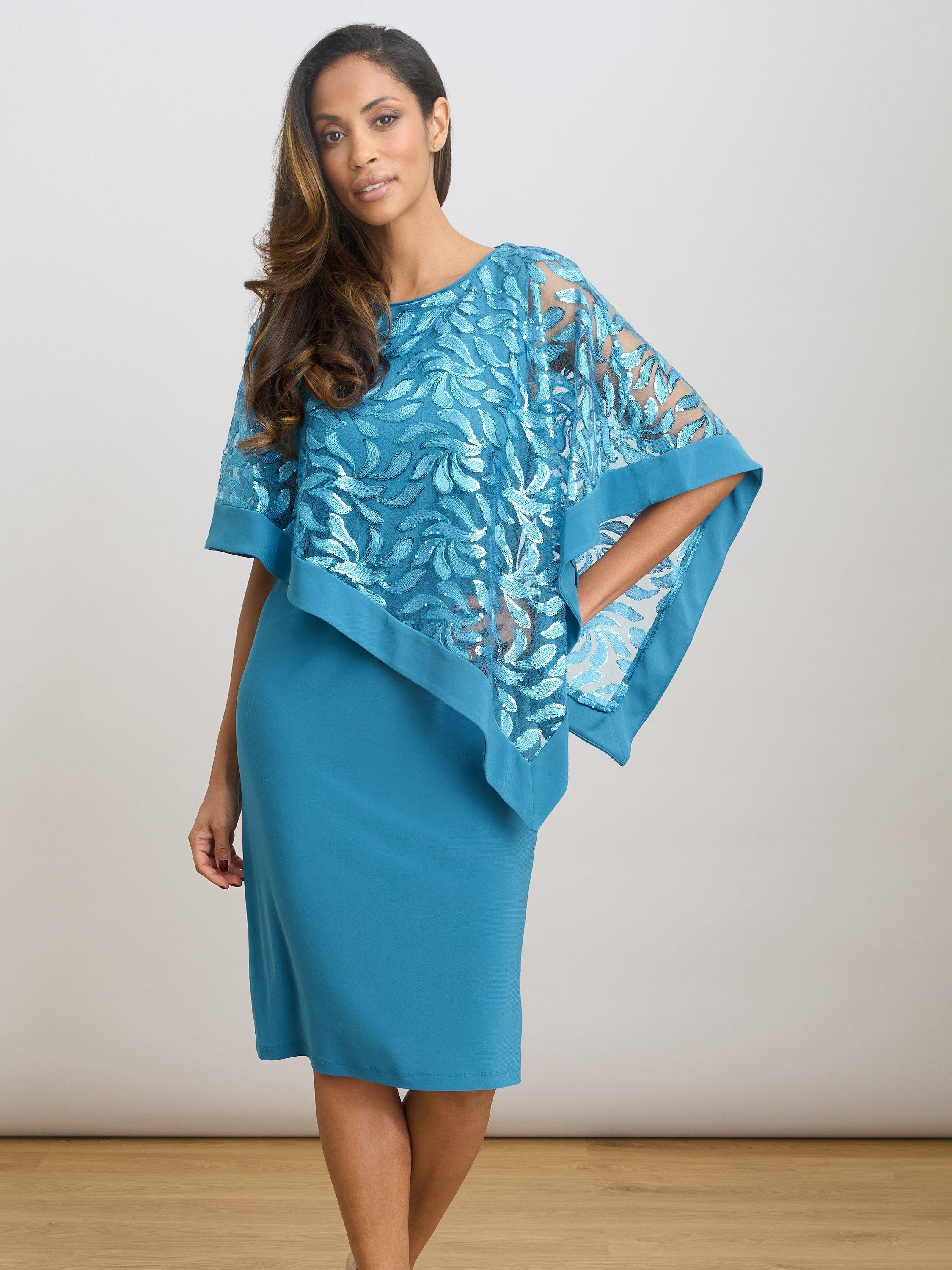 Gina Bacconi Darlene Embroidered Shift Dress, Turquoise