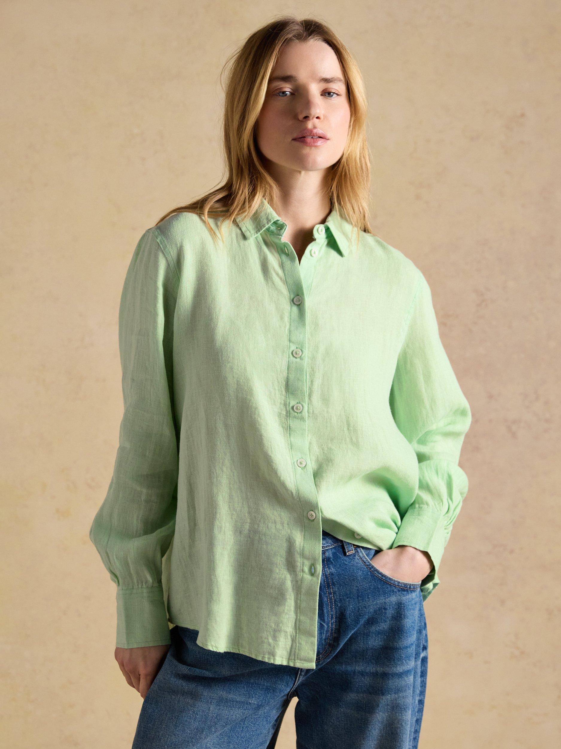 Joules Anna Pure Linen Shirt, Green