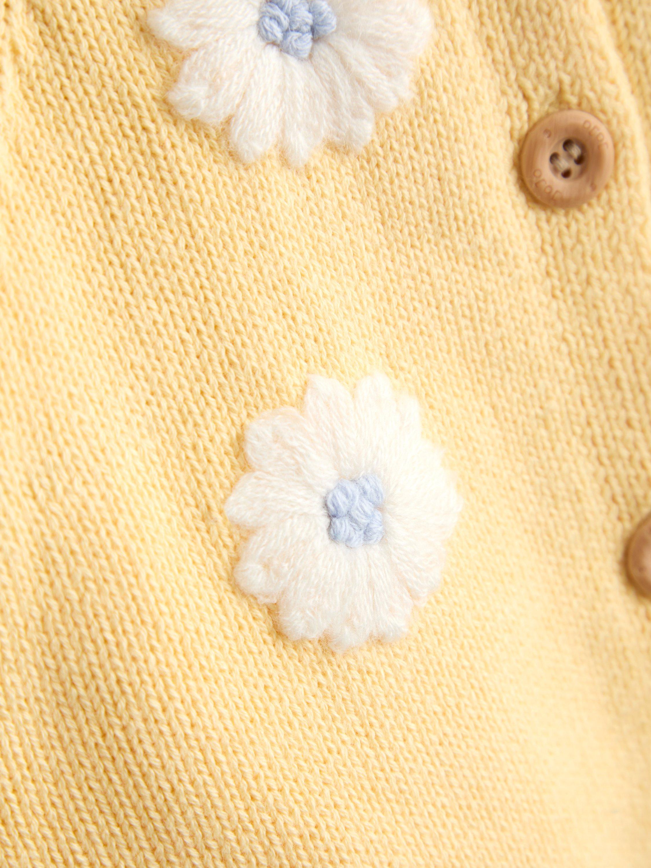 JoJo Maman Bébé Kids' Cotton Daisy Embroidered Cardigan, Light Yellow